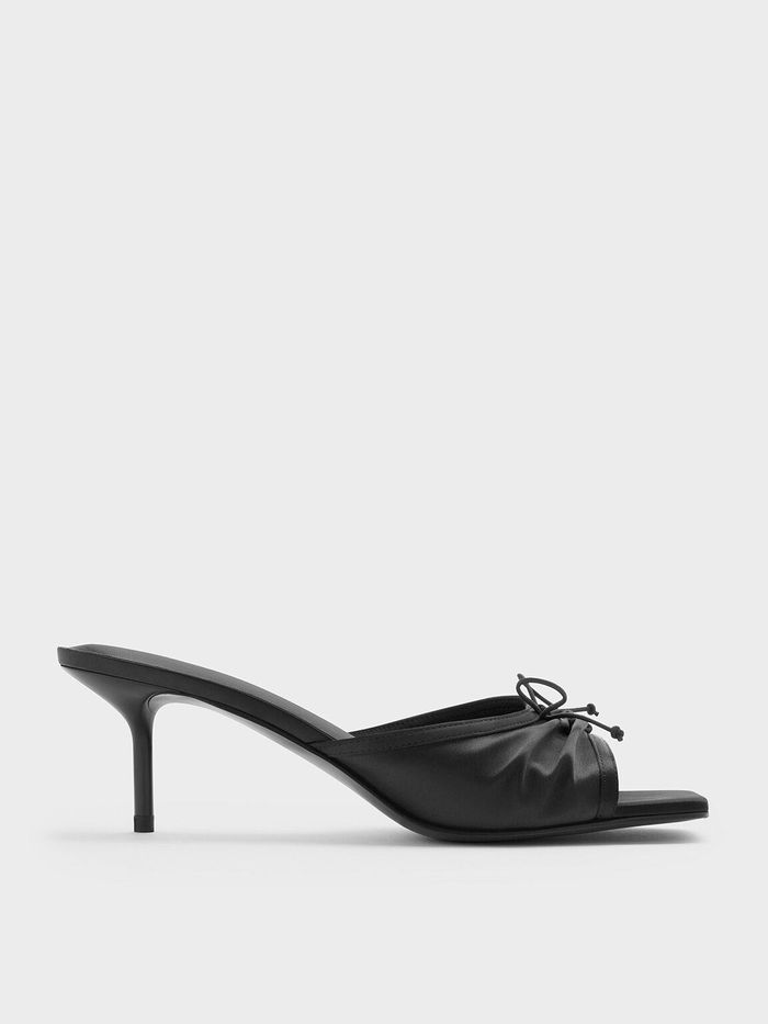 CHARLES & KEITH Sadira Satin Ruched Bow Heeled Mules | endource