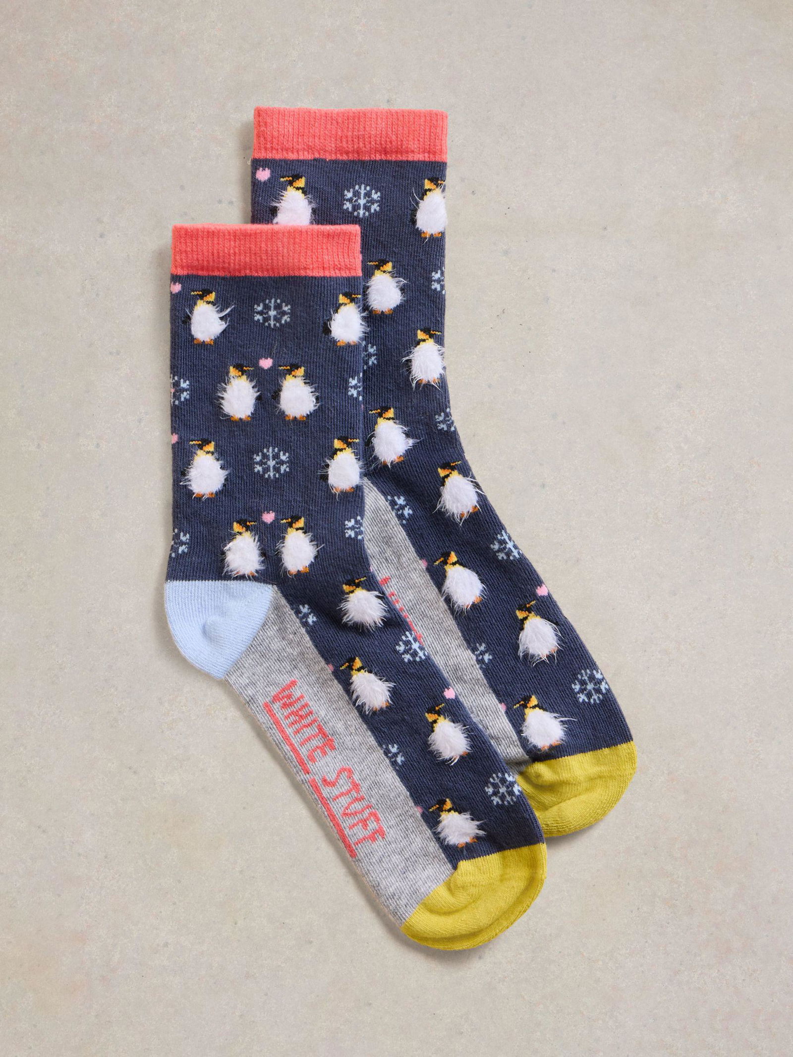 WHITE STUFF Fluffy Penguin Socks in Navy/Multi | endource