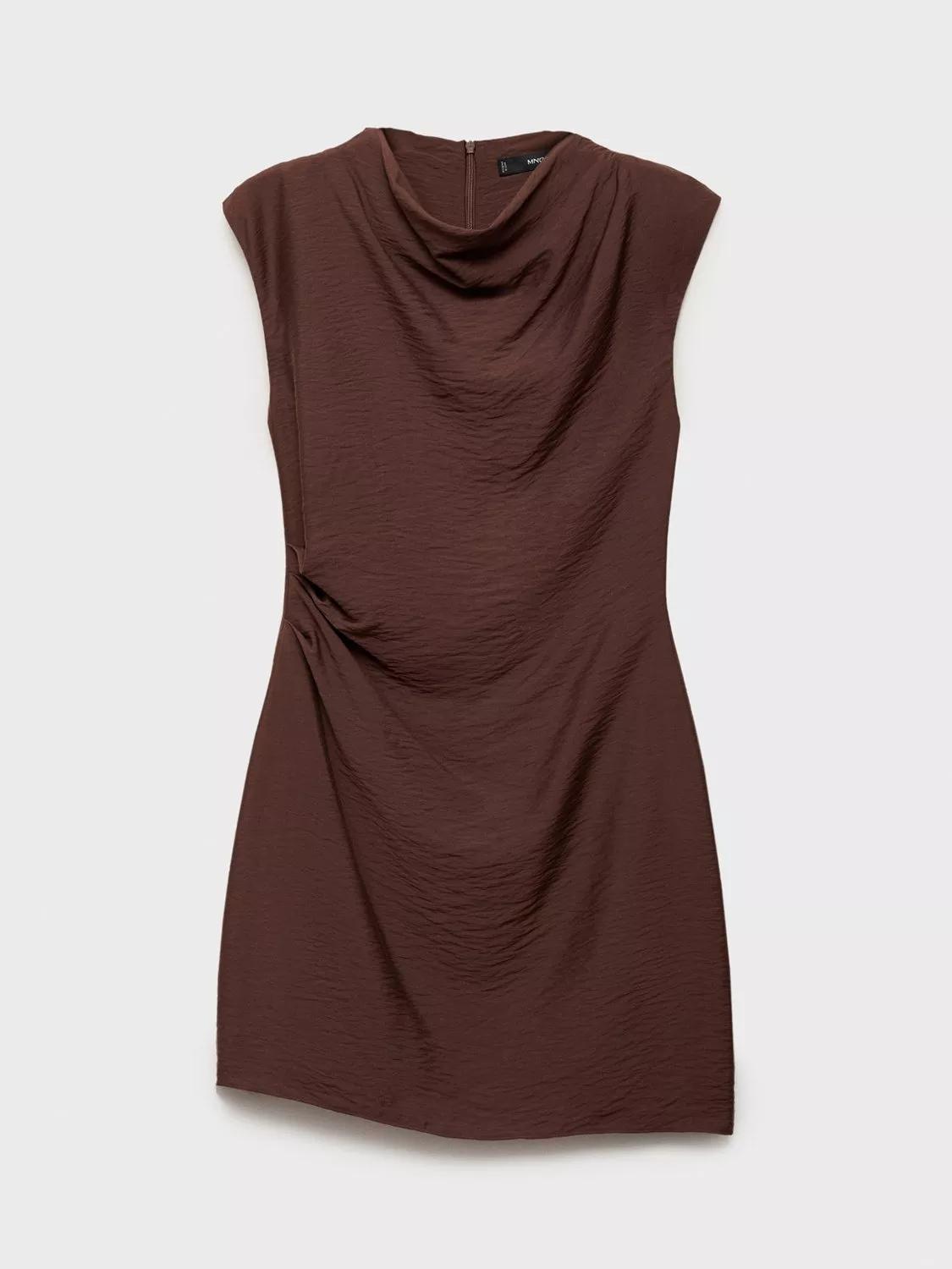 MANGO Carlota Drape Mini Dress in Brown | endource