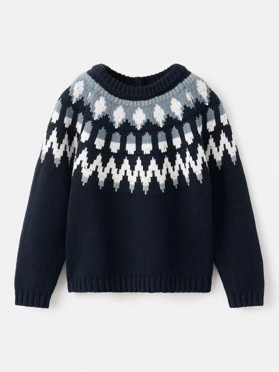 MANGO Kids' Berg Fair Isle Jumper, Navy | endource