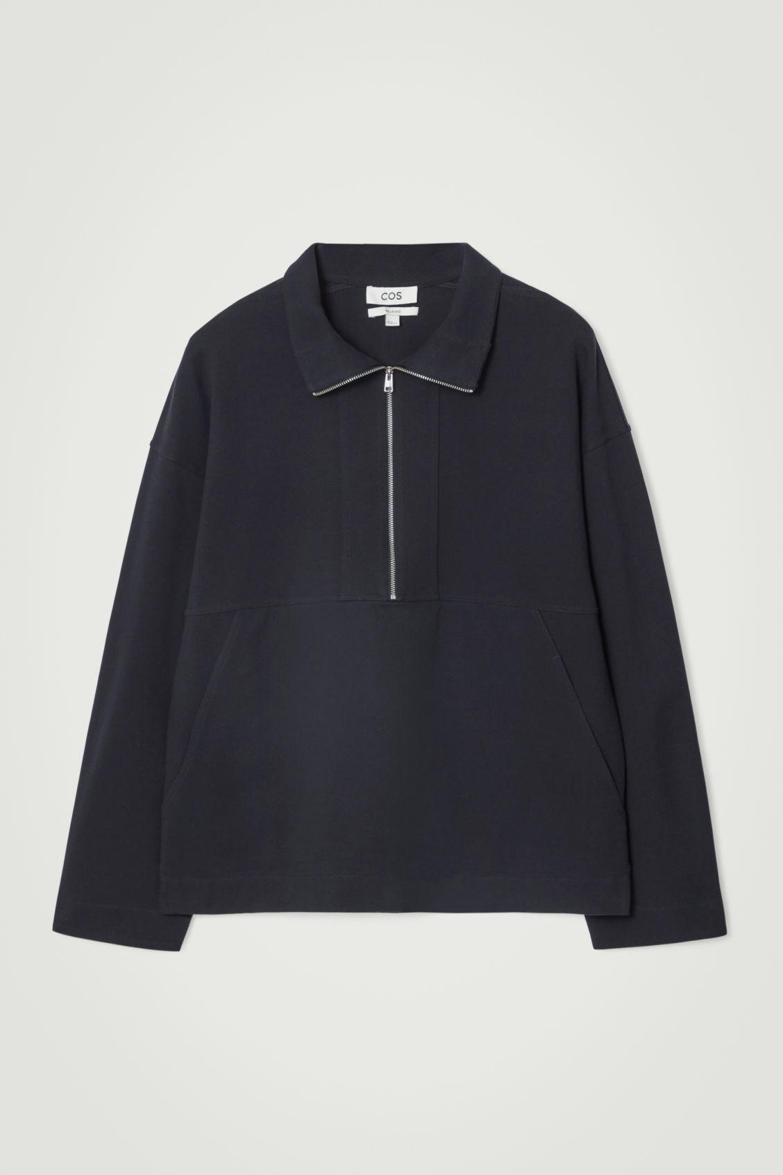 COS Collared Twill Half-Zip Sweatshirt in NAVY | Endource