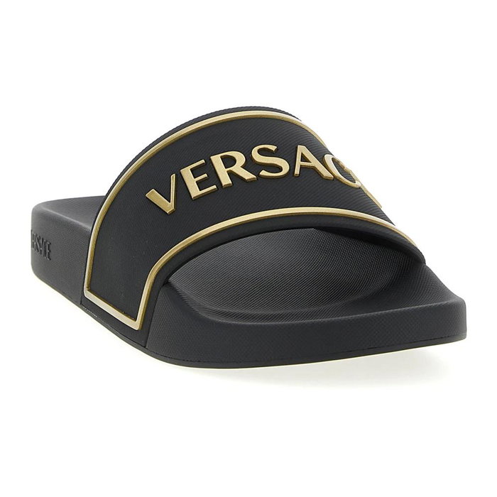 VERSACE Rubber Sliders - Male - - Sliders - Black - 6 UK - Shoes | endource
