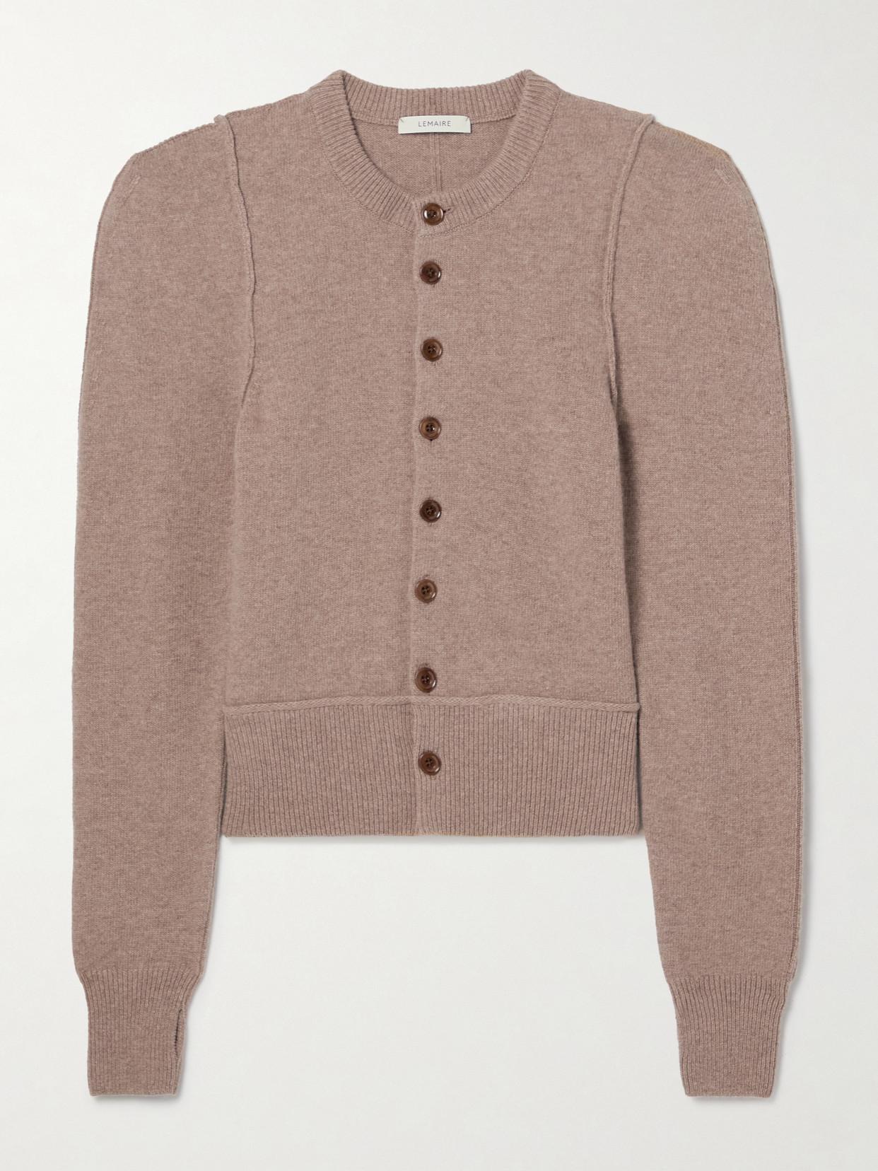 LEMAIRE Wool Puffed Shoulder Cardigan in Neutrals | endource