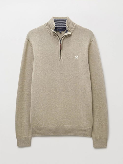 CREW CLOTHING Classic Cotton Half-Zip Jumper, Beige | endource