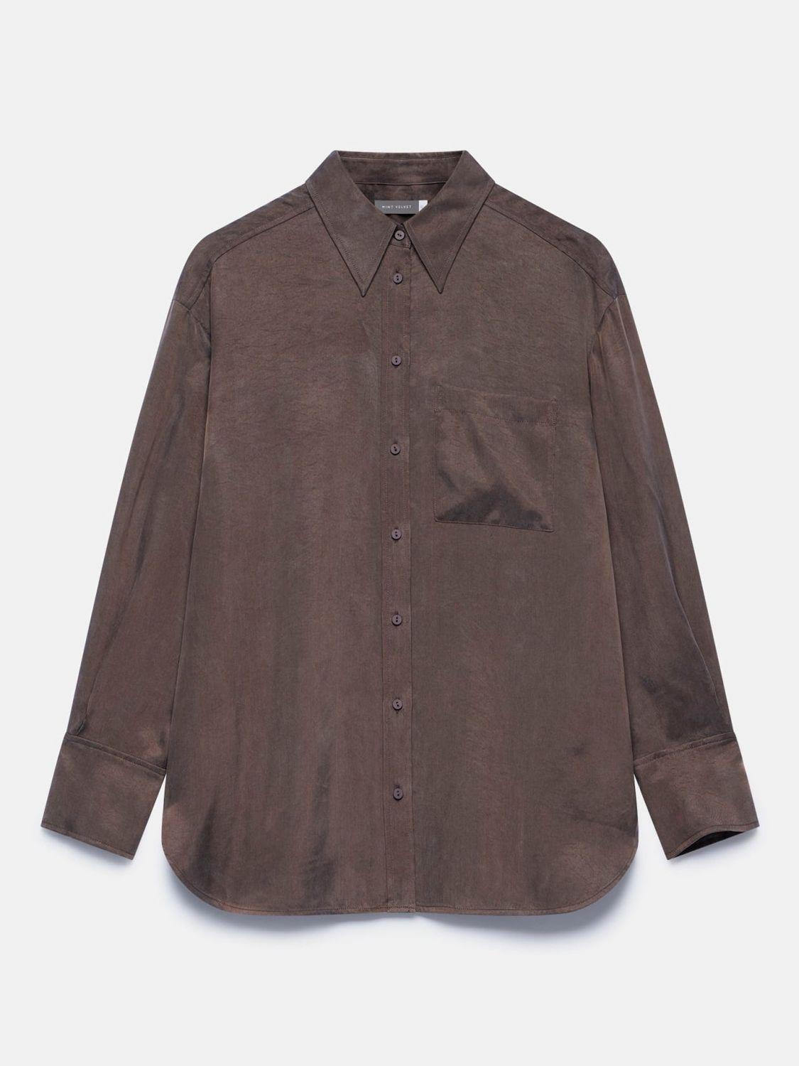 MINT VELVET Oversized Chest Pocket Shirt in Brown Dark | endource