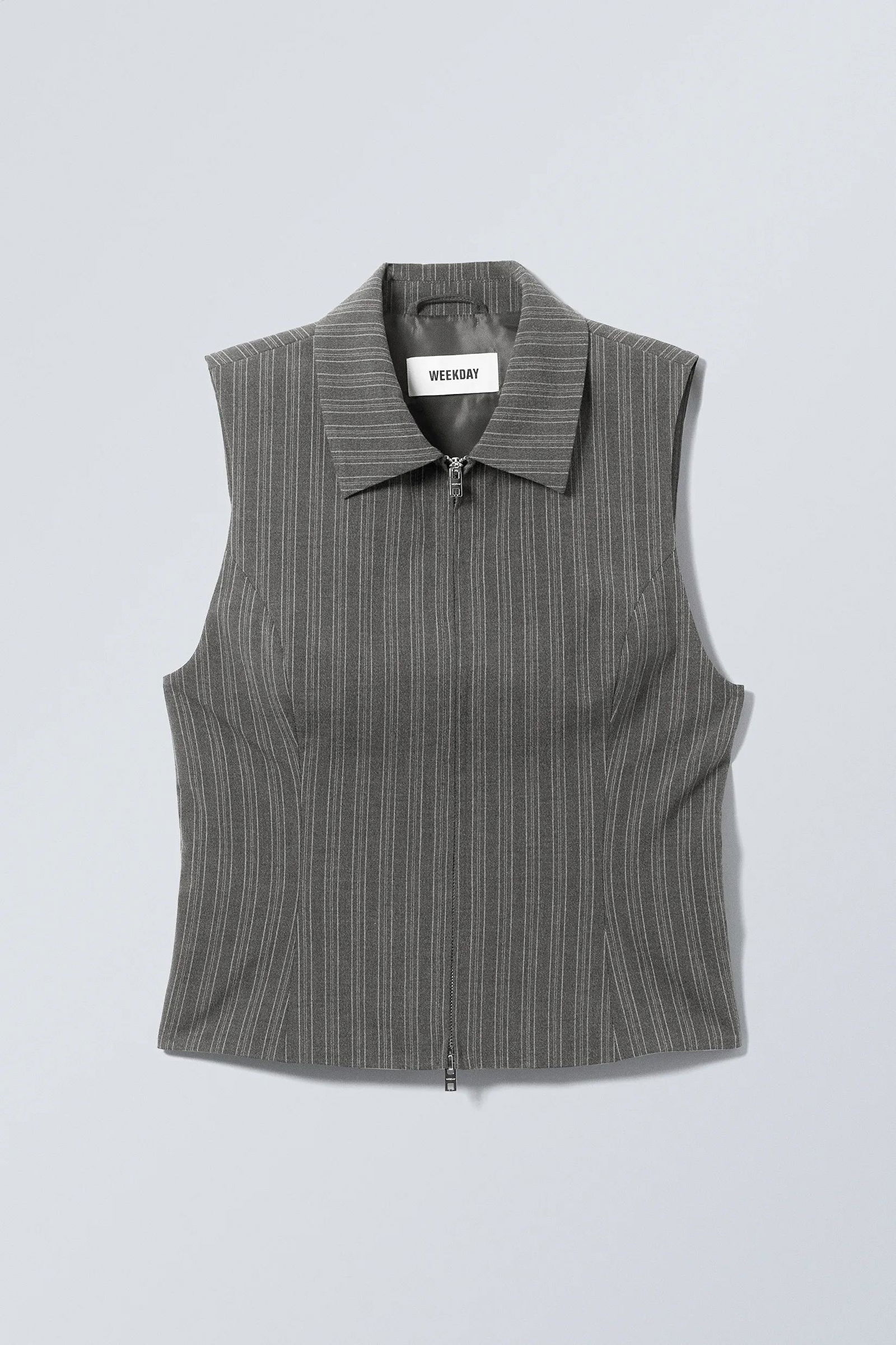 WEEKDAY Fitted Zip Vest in Dark Grey Stripe | Endource