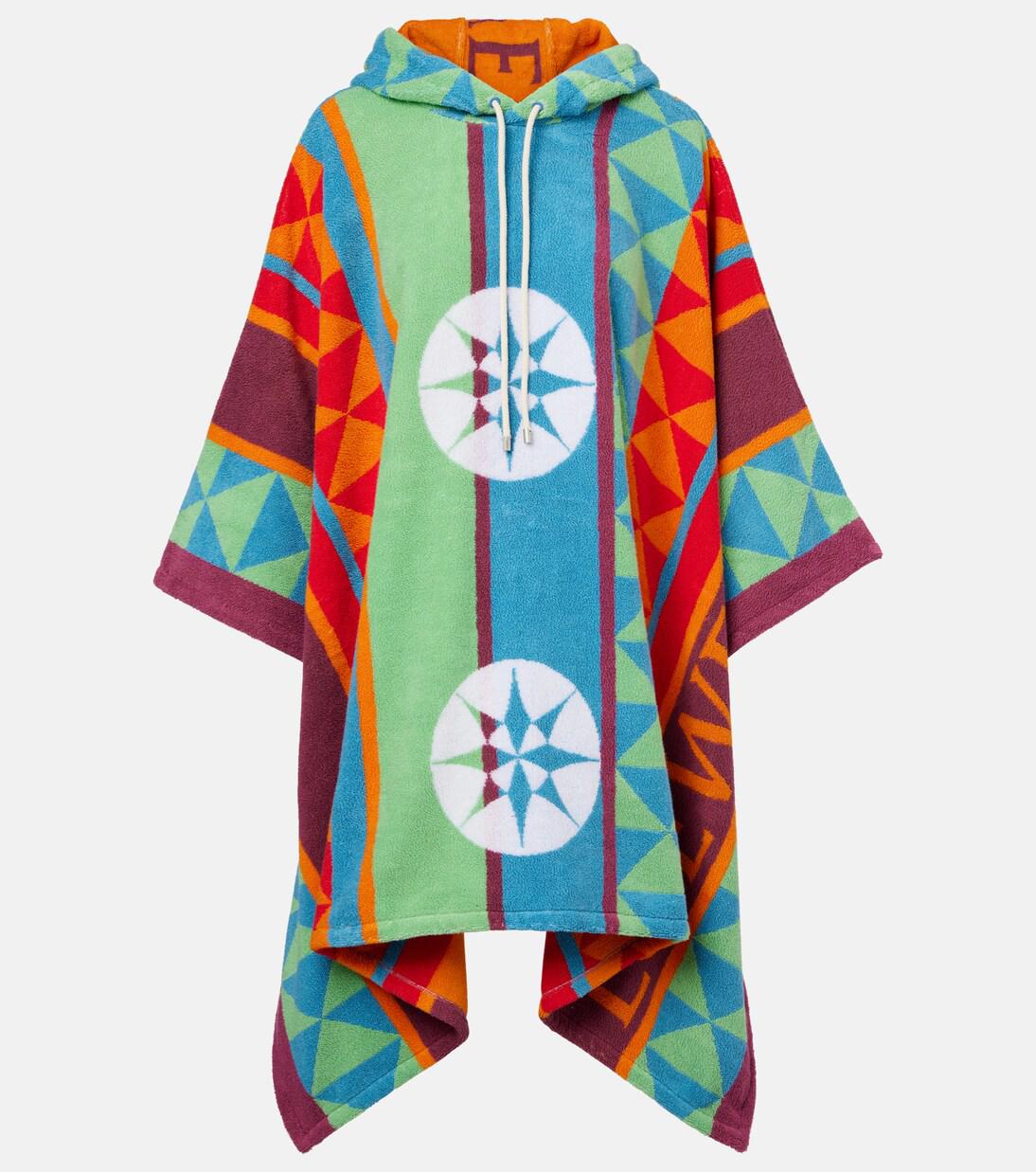 LOEWE Printed Hooded Cotton Terry Poncho in Multicoloured | endource