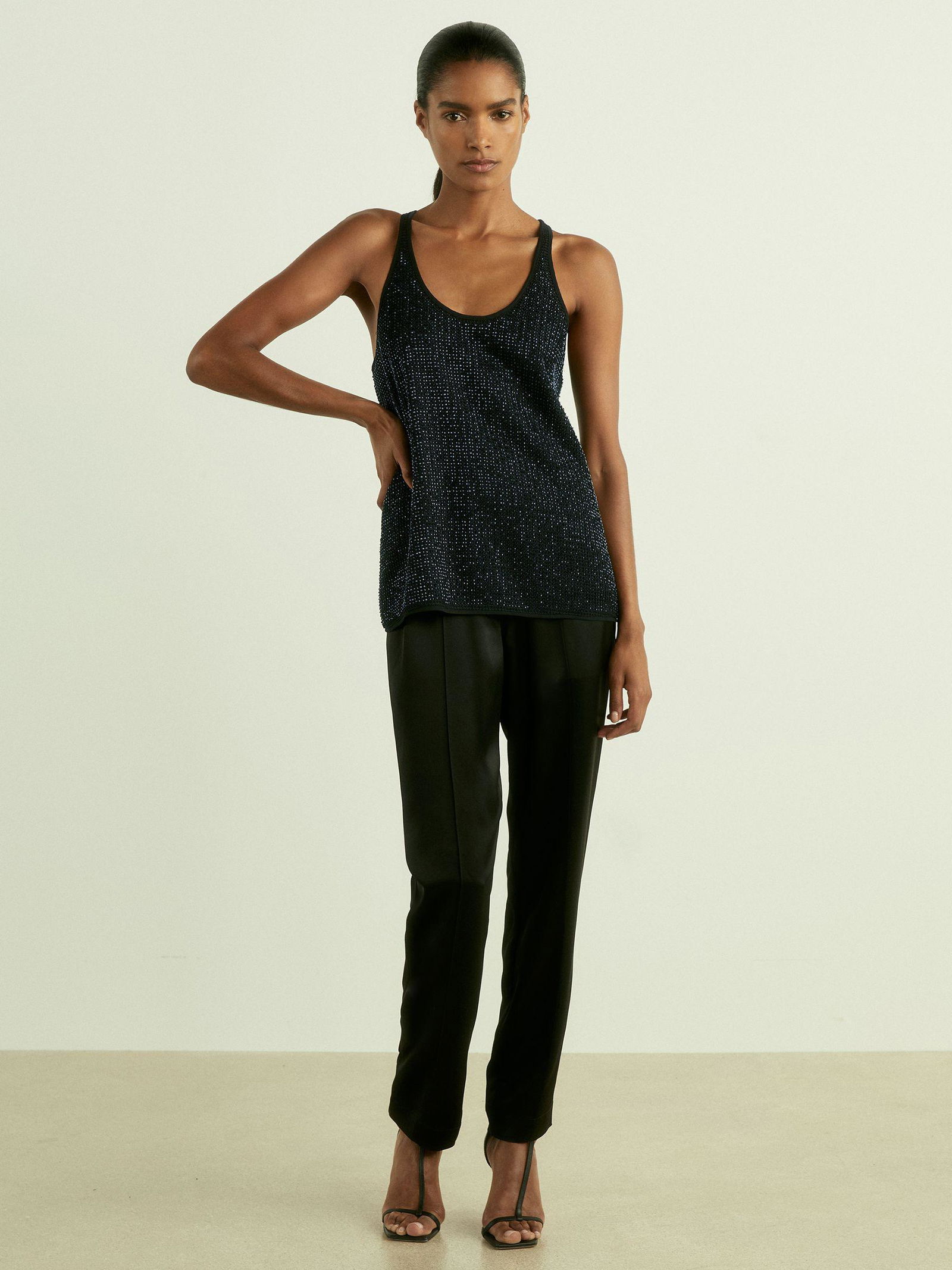 REISS Beaded Cami Top in Dark Blue | endource