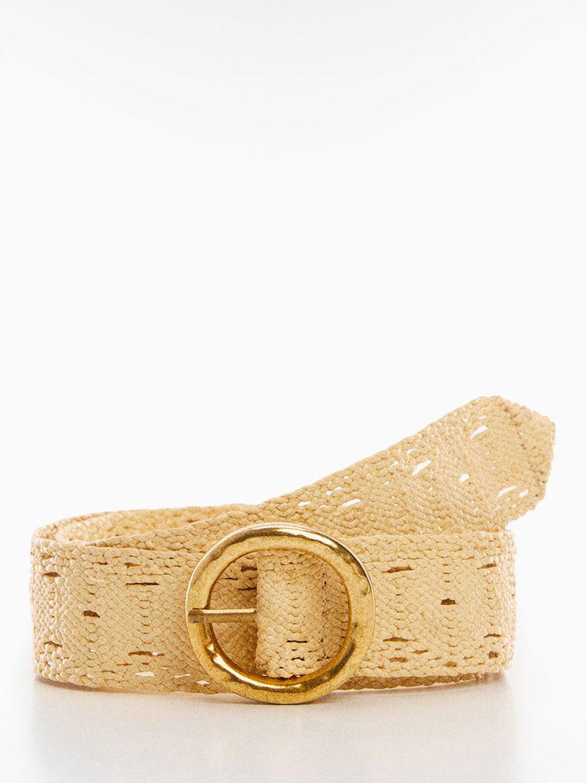 MANGO Martina Crochet Buckle Belt in Light Beige | Endource