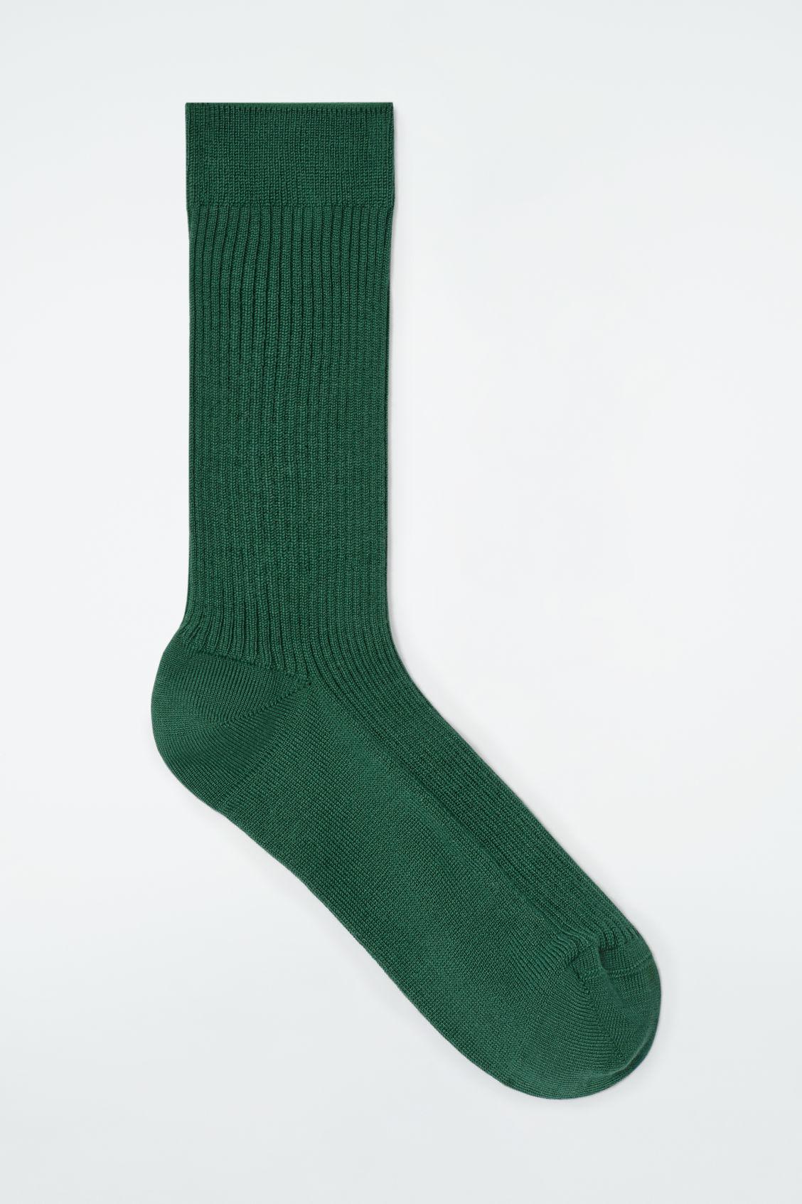 COS Ribbed Silk Socks in DARK GREEN | endource
