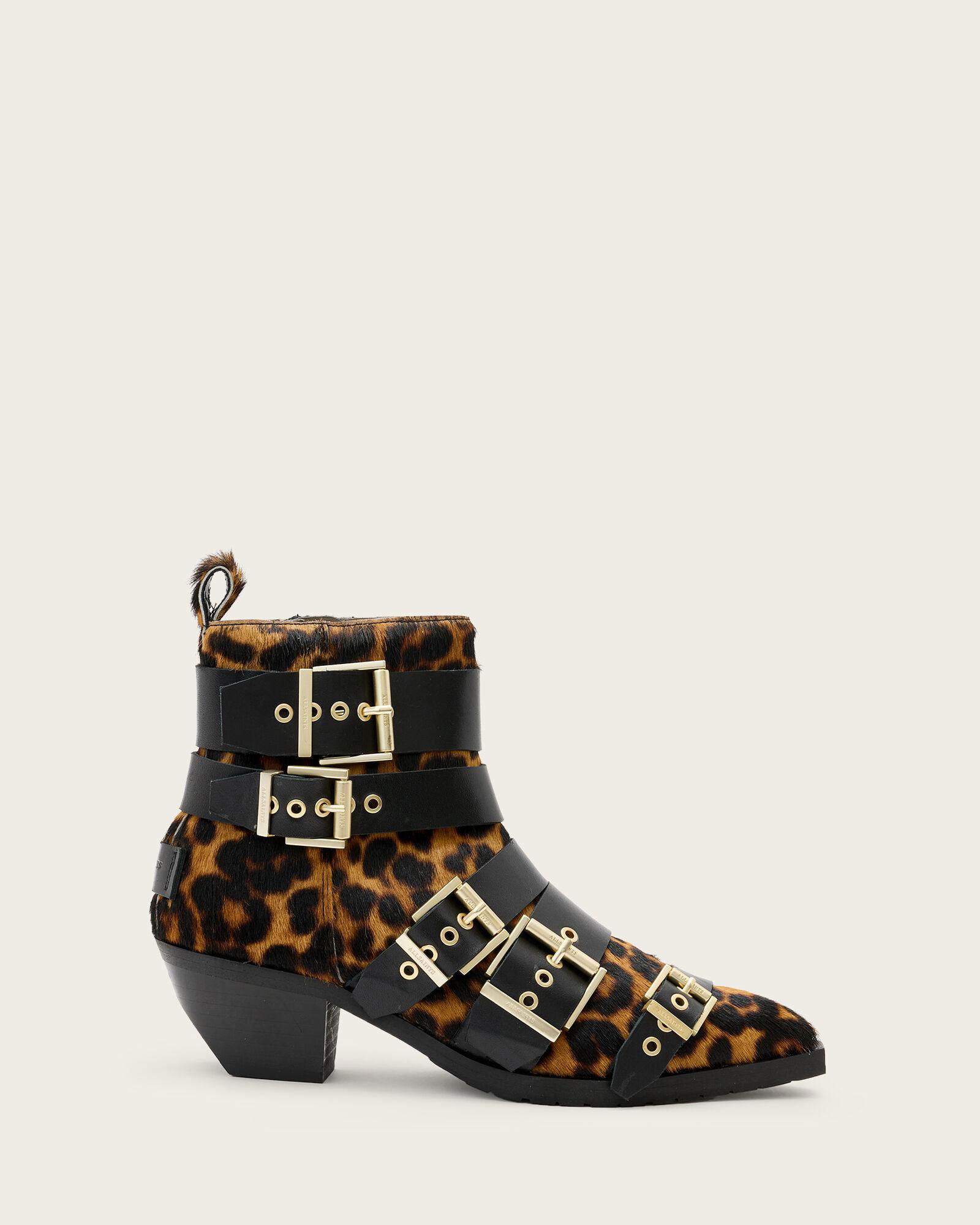 ALLSAINTS Jane Buckle Pointed Leather Boots in LEPPO BROWN/BLACK | endource
