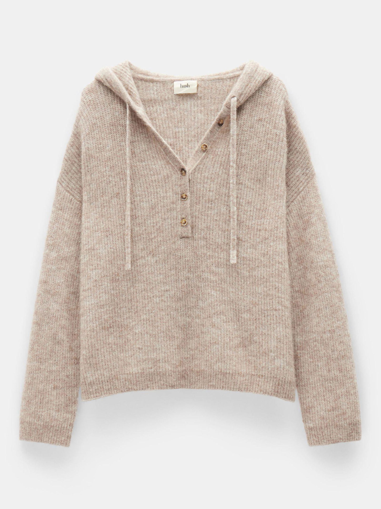 HUSH Halle Rib Knit Hoodie in Antler | endource