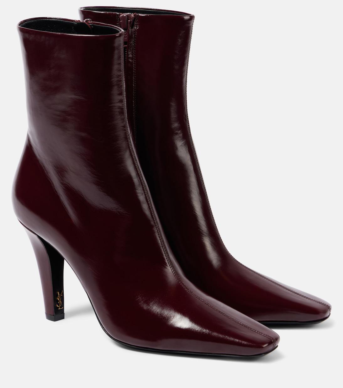 SAINT LAURENT Jill 95 Leather Ankle Boots in Burgundy | endource