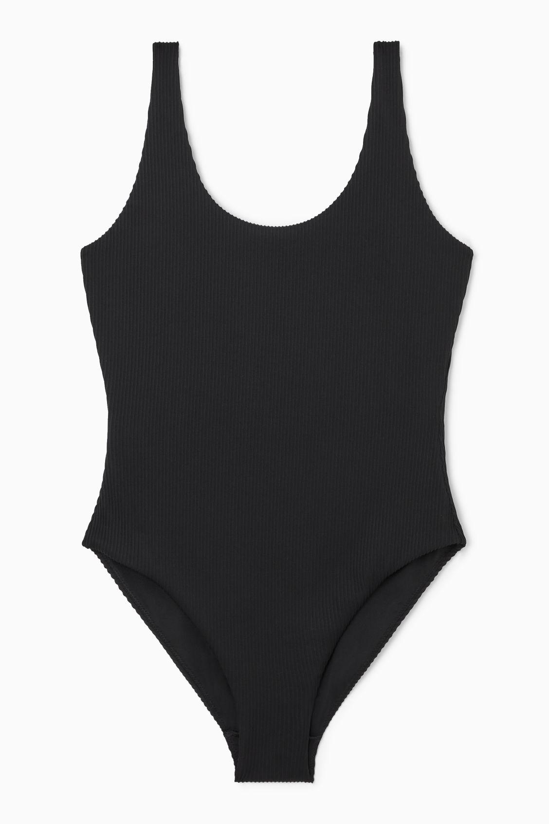 COS Scoop-Neck Ribbed Swimsuit in BLACK | endource