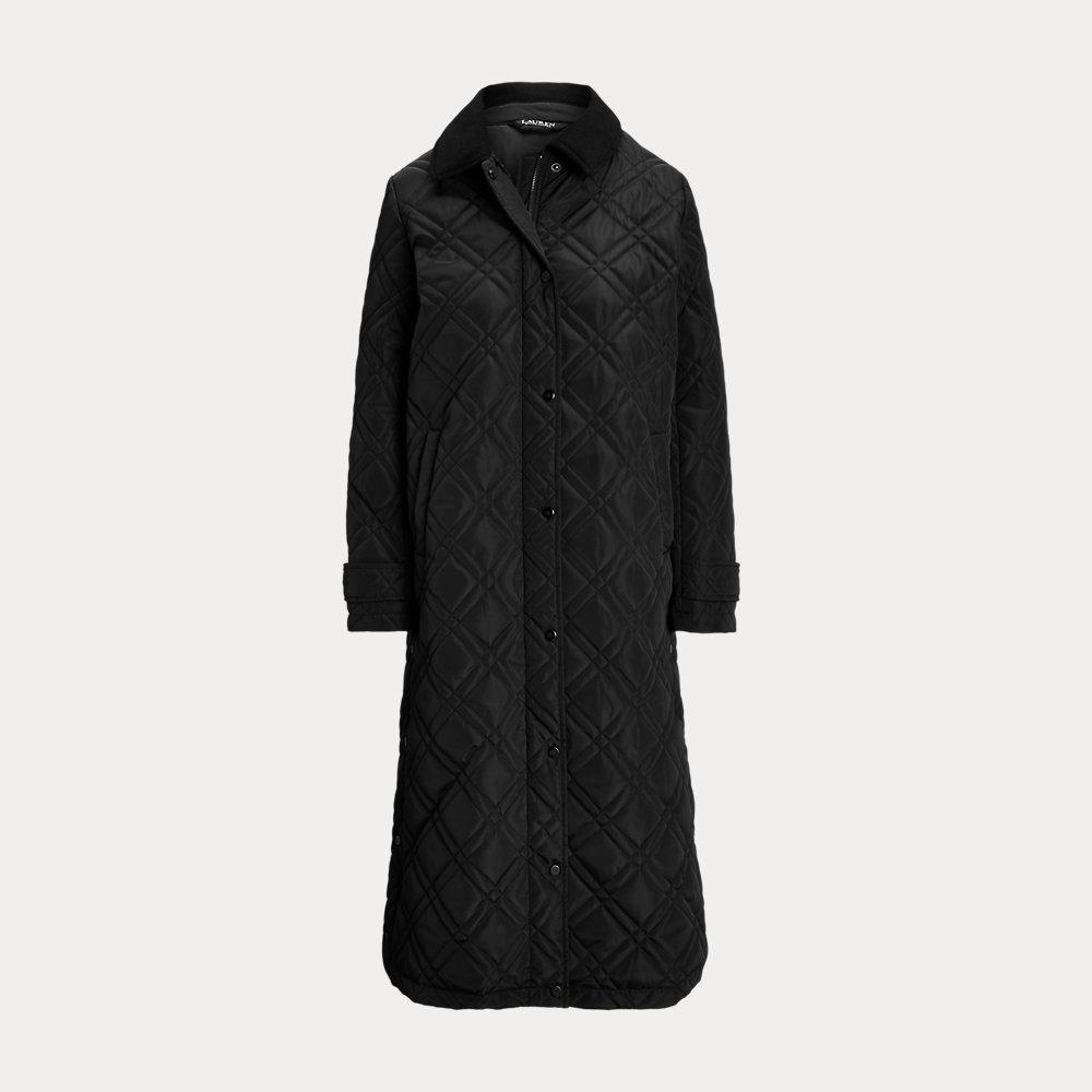 LAUREN RALPH LAUREN Corduroy-Trim Diamond-Quilted Maxicoat in Black ...