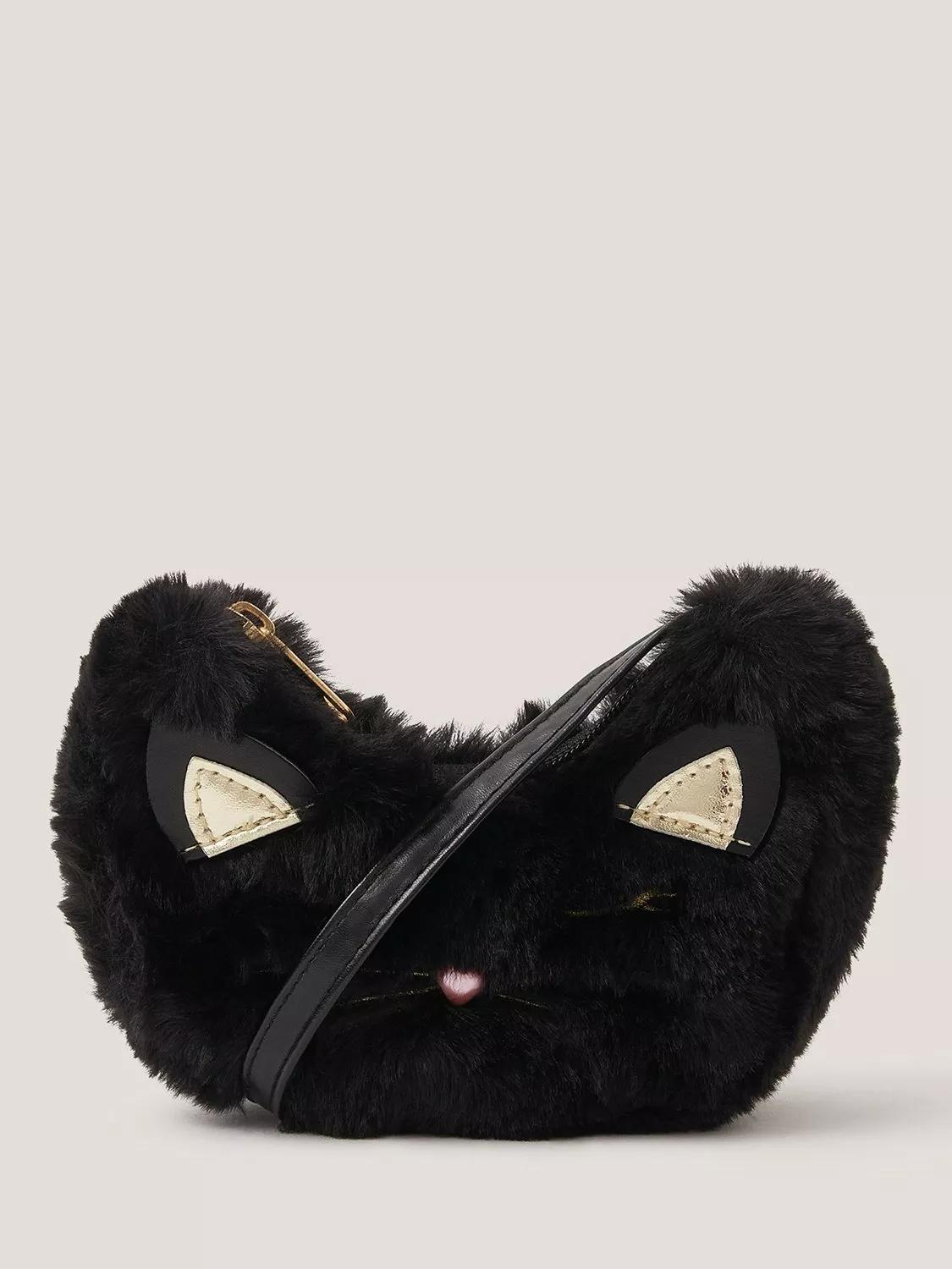 Monsoon Kids' Fluffy Cat Crossbody Bag, Black | endource
