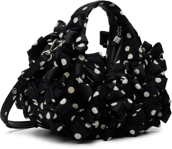 GANNI Black Mini Multi Bow Satin Print Bag | endource