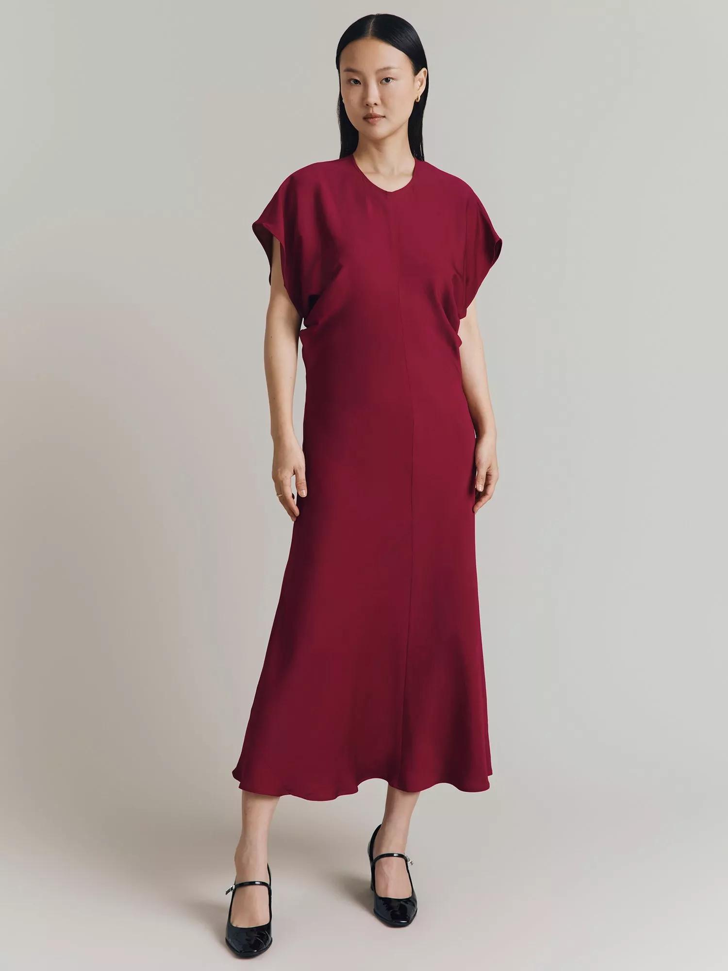 GHOST Dara Drape Midi Dress in Red | endource
