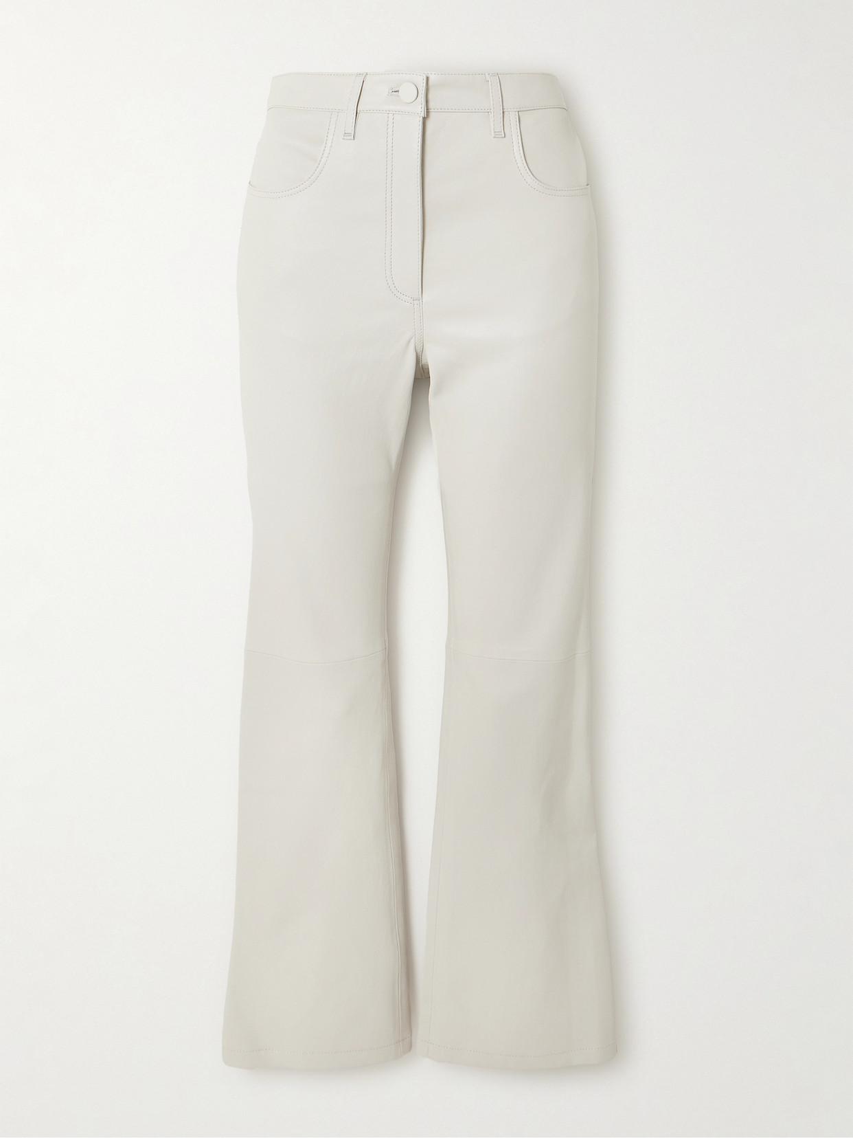 JOSEPH Duke Cropped Leather Flared Pants in White | endource