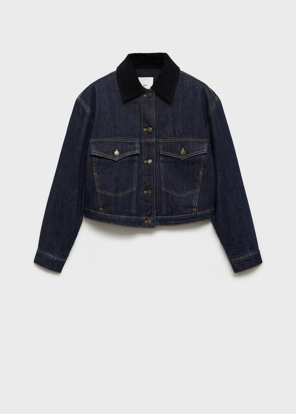 MANGO Denim Jacket With Contrast Collar in Dark Blue | endource