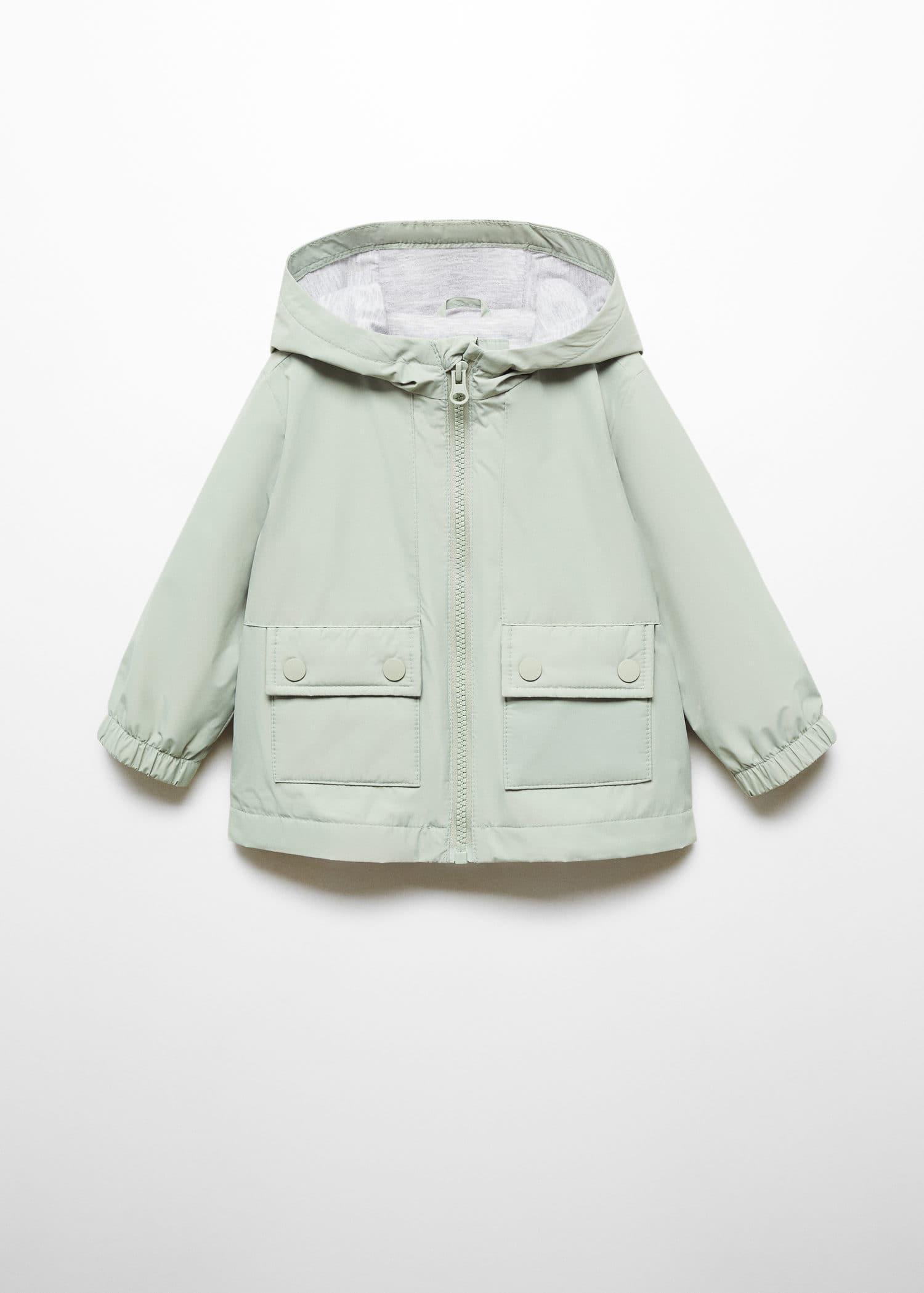 MANGO Raincoat Hooded Jacket in Pastel Green | endource