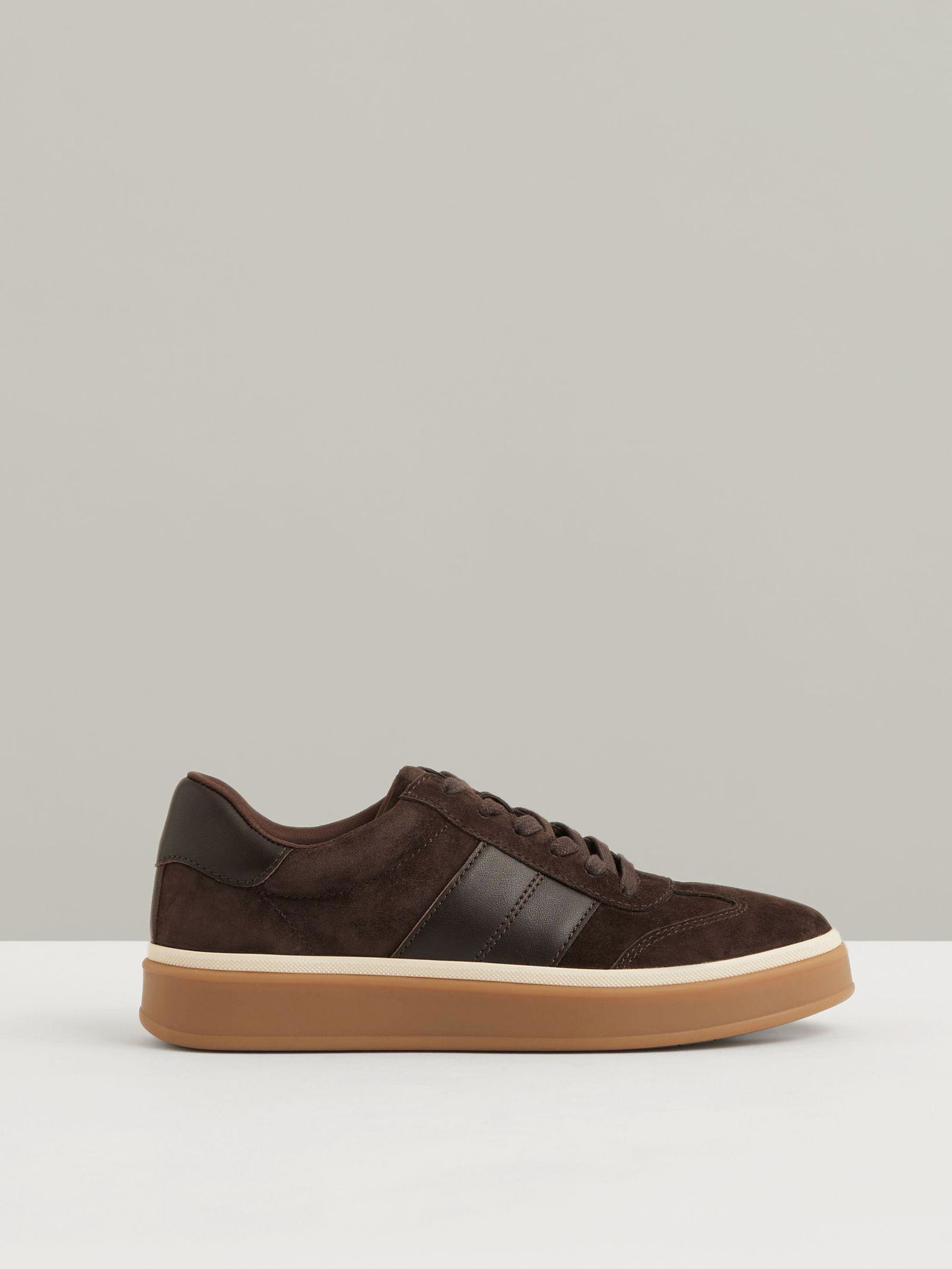 REISS Lizzie Suede Low-Top Trainers in Chocolate | endource
