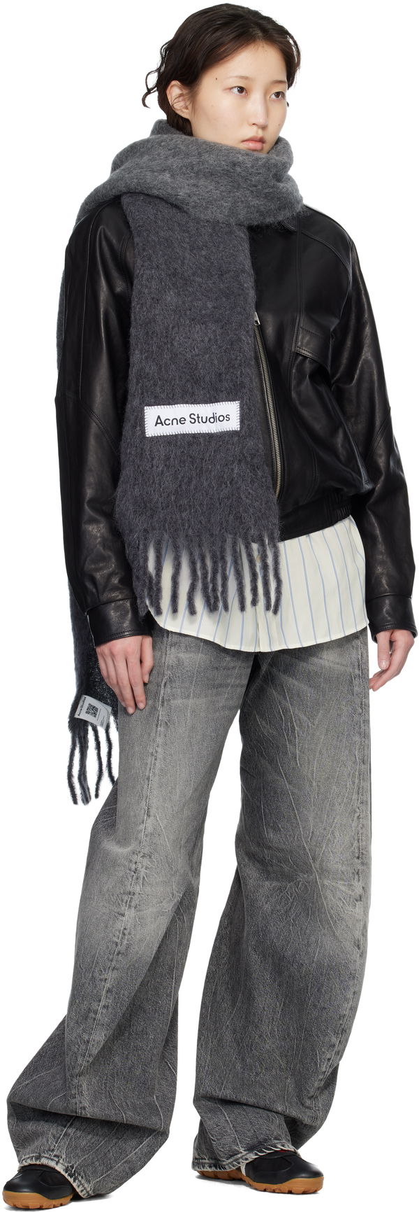 ACNE STUDIOS Gray Wool Fringe Scarf | endource