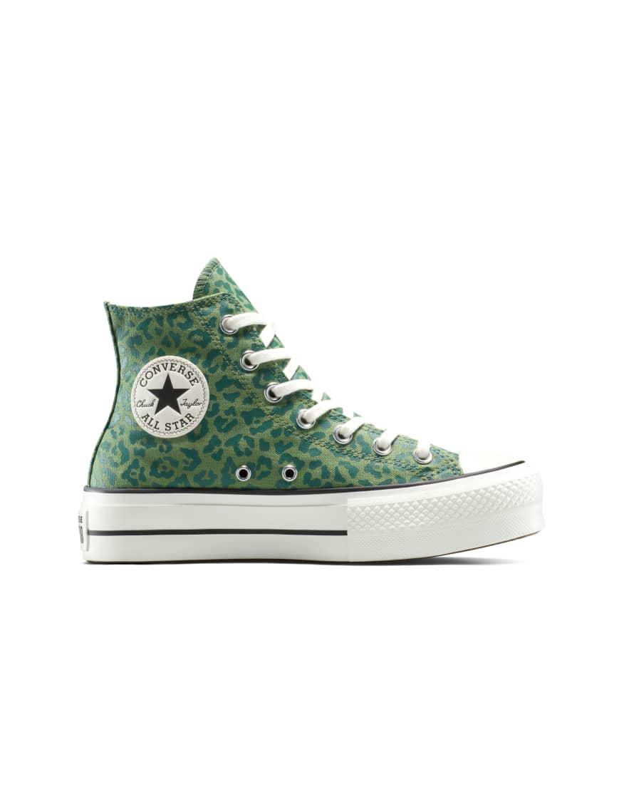 CONVERSE Chuck Taylor All Star Lift Platform Trainers Leopard Trainers in Foothill Green/Vintage ...