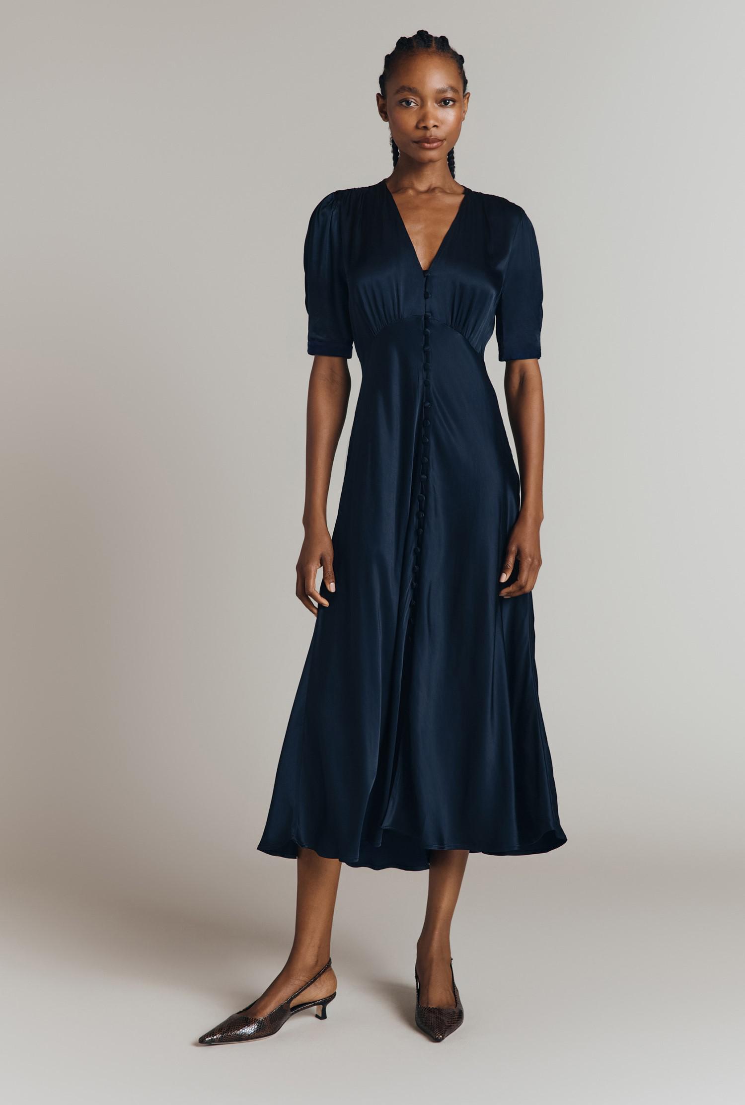 GHOST Madison Satin Midi Dress | endource