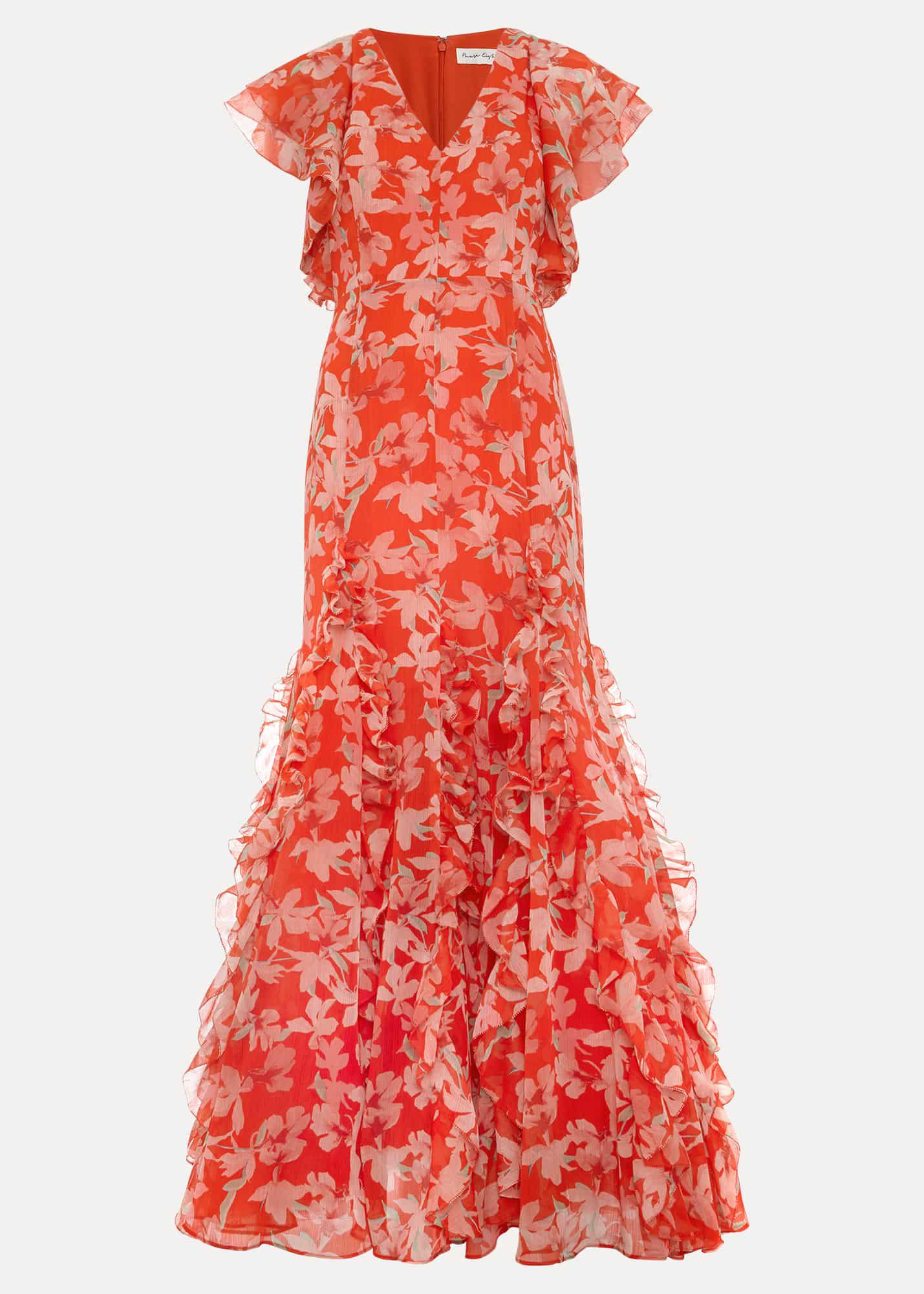PHASE EIGHT Gaby Floral Print Ruffle Maxi Dress in Multi-Coloured ...