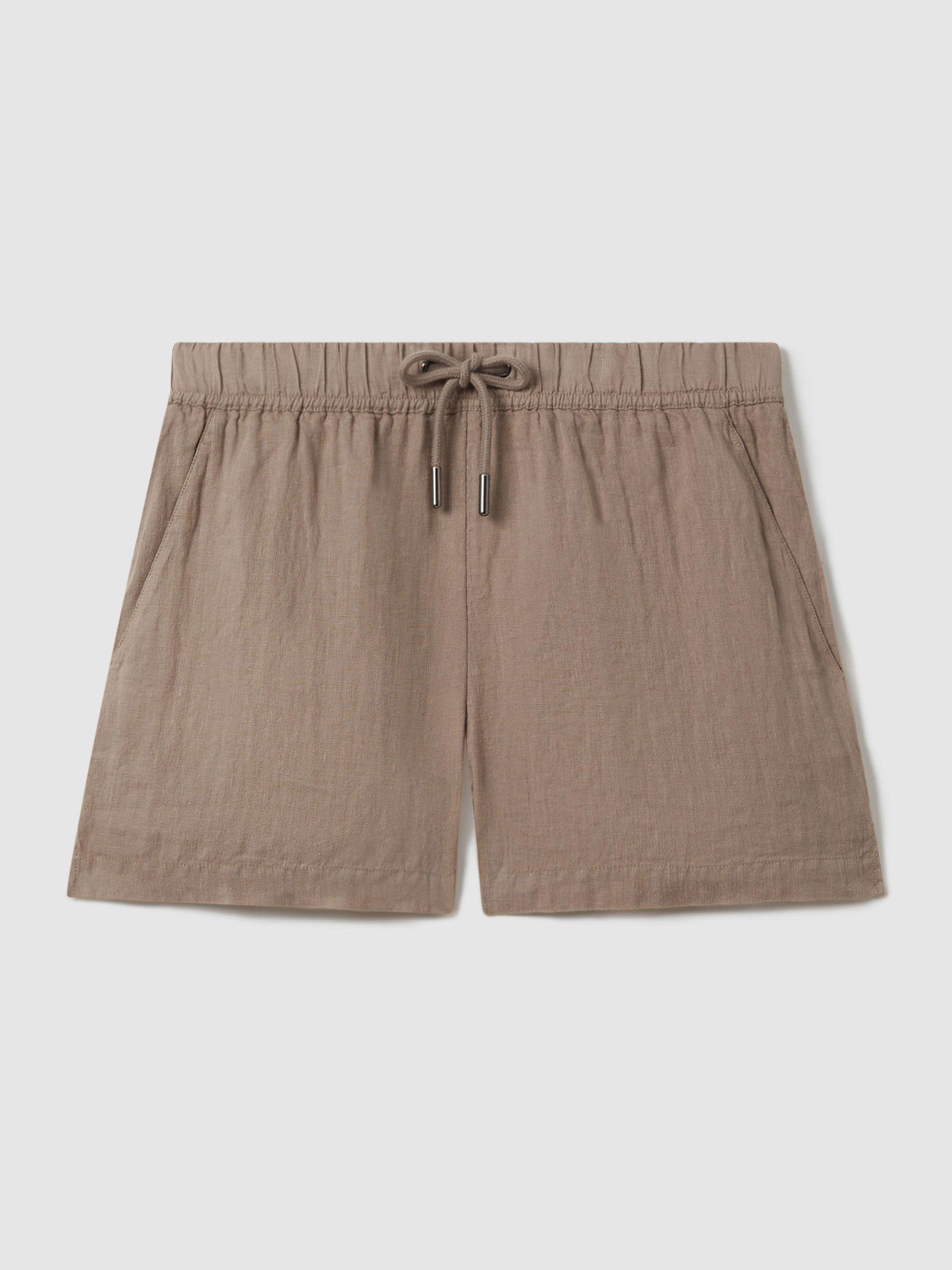 REISS Cleo Linen Garment Dyed Drawstring Shorts in Mink Neutral | Endource