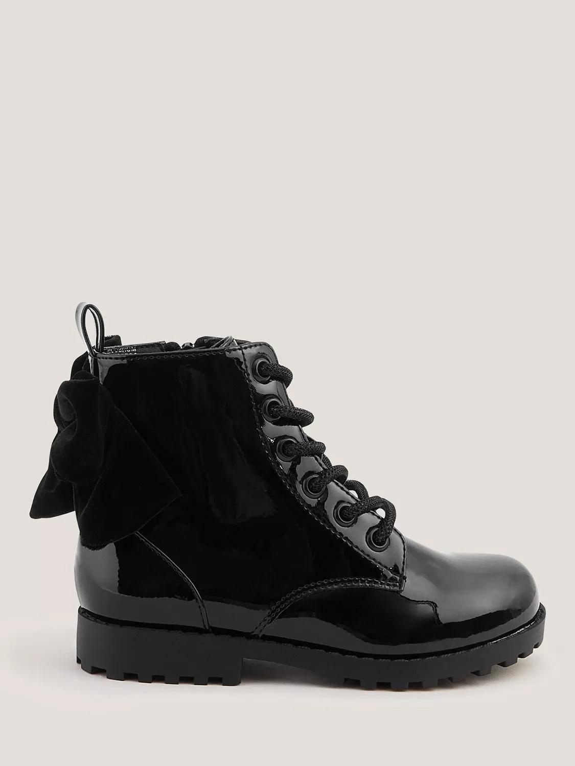 Monsoon Kids' Bow Patent Boots, Black | endource