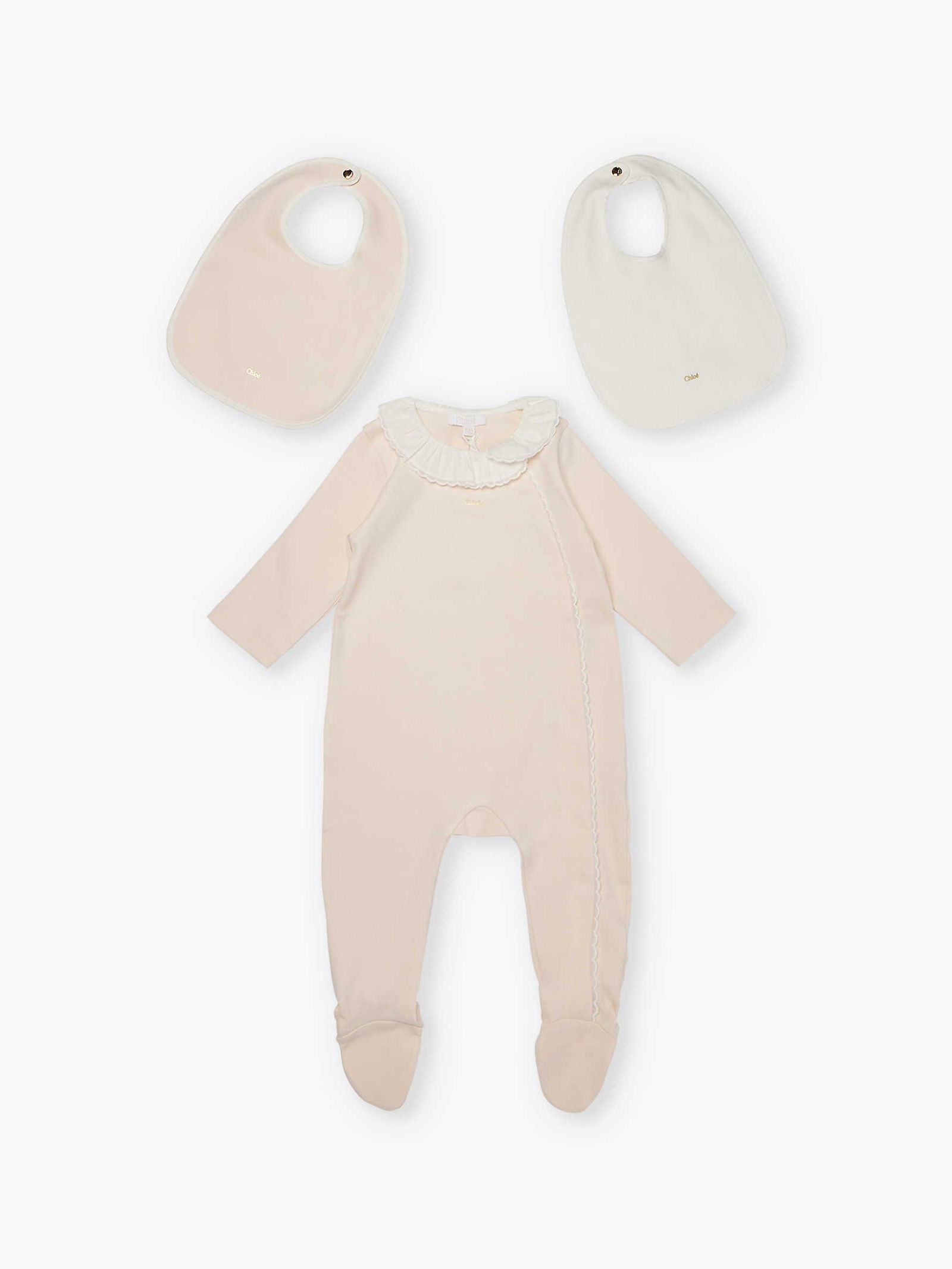 CHLOÉ Branded Cotton Pyjama And Bib Set in SALMON | Endource