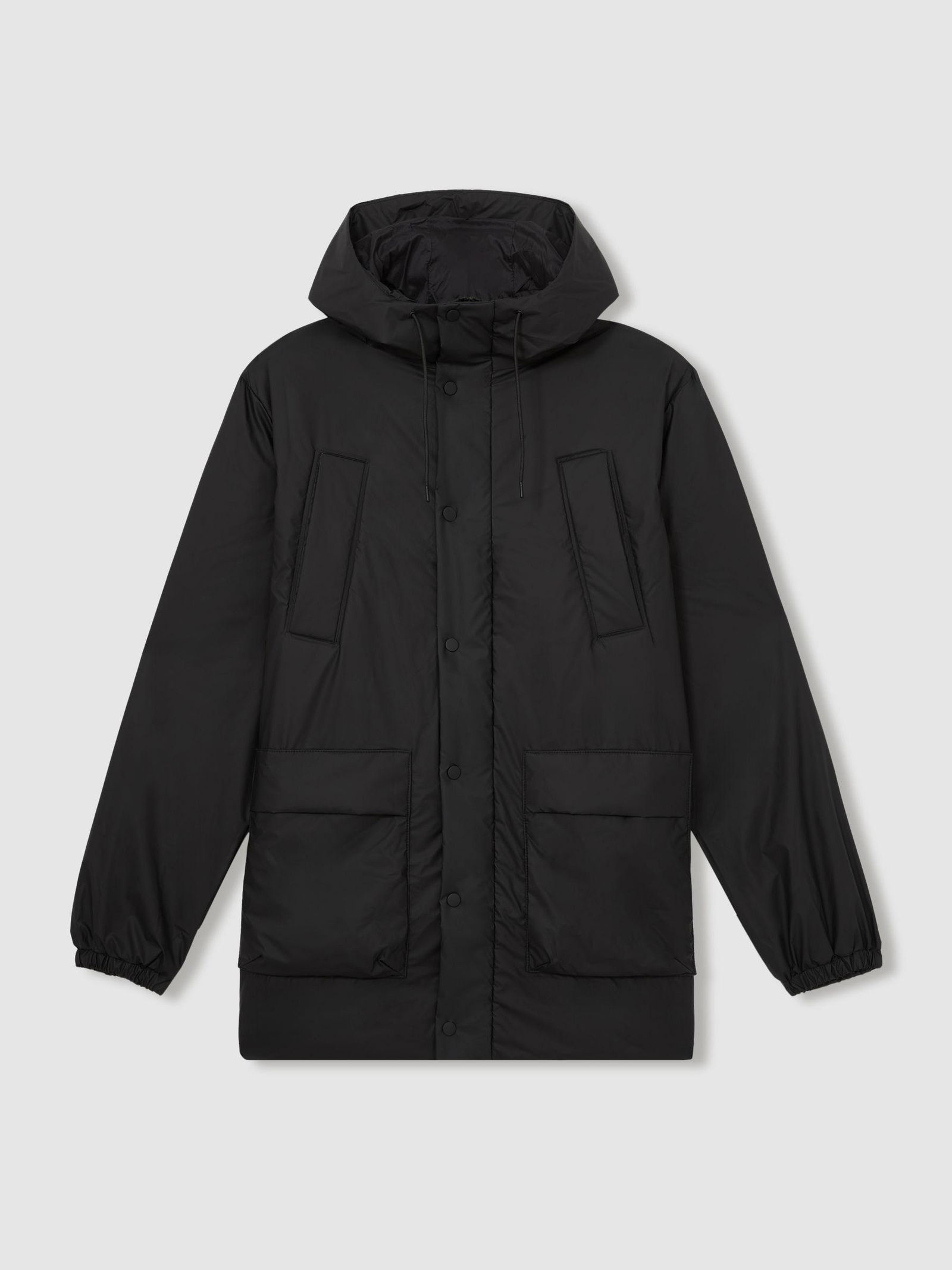 RAINS Lohja Long Insulated Cargo Jacket in Black | endource