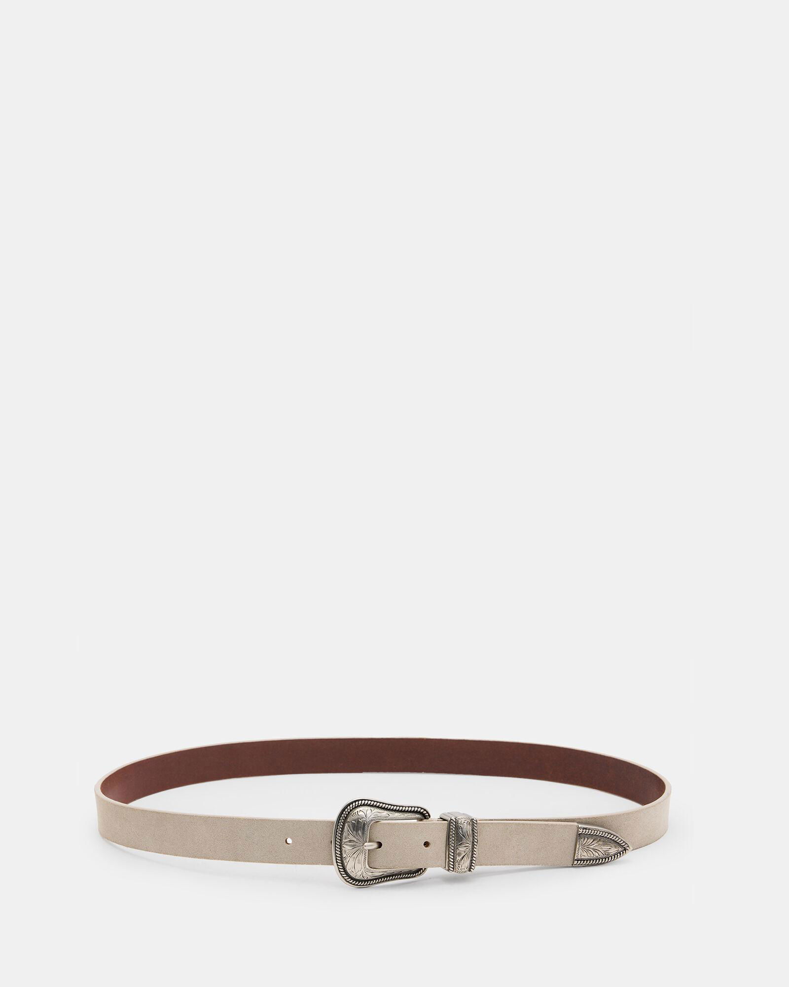 ALLSAINTS Trey Leather Metal Tip Belt in CREAM/DULL NICKEL | endource