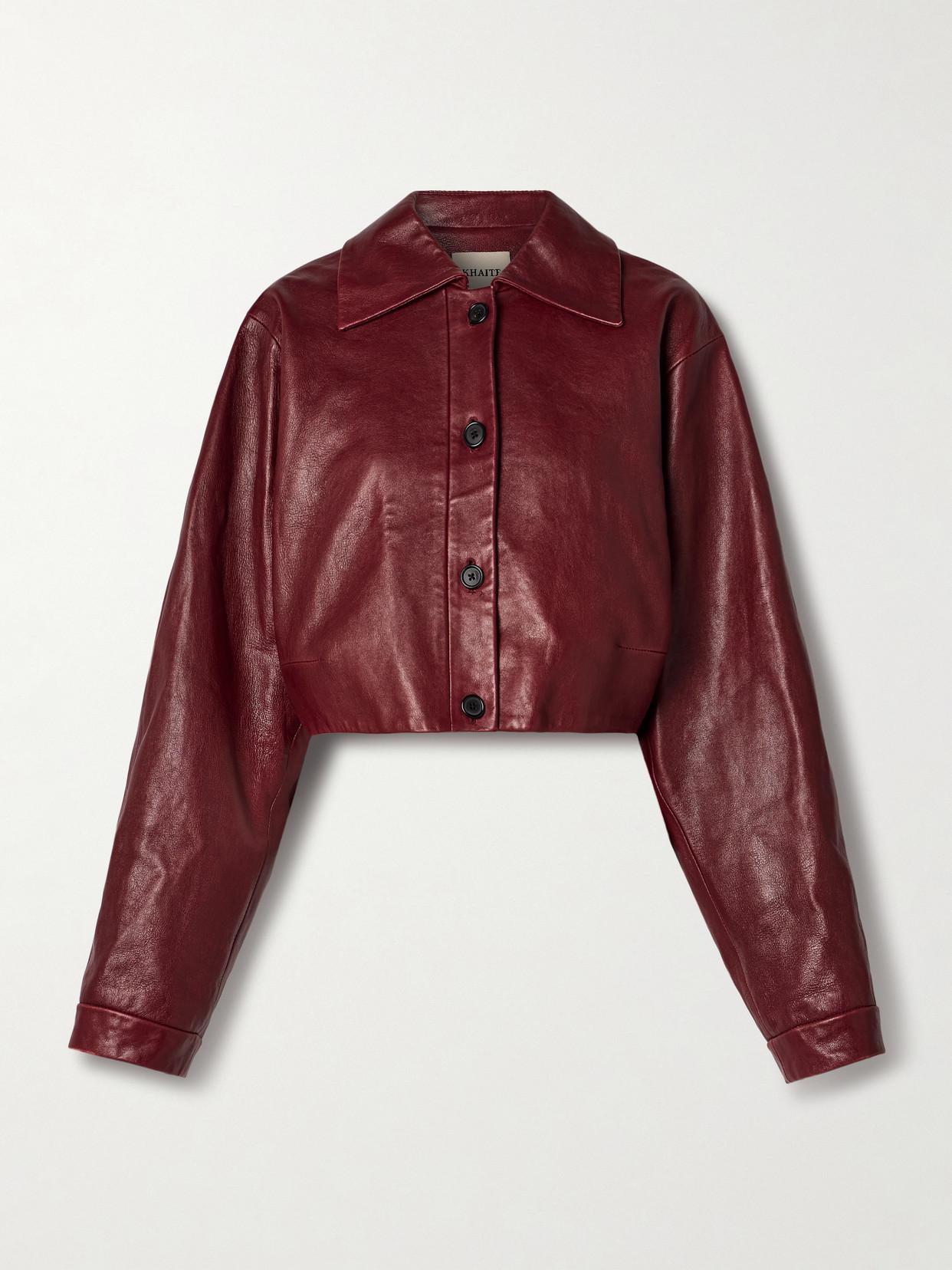 KHAITE Sue Cropped Leather Jacket in Red | endource