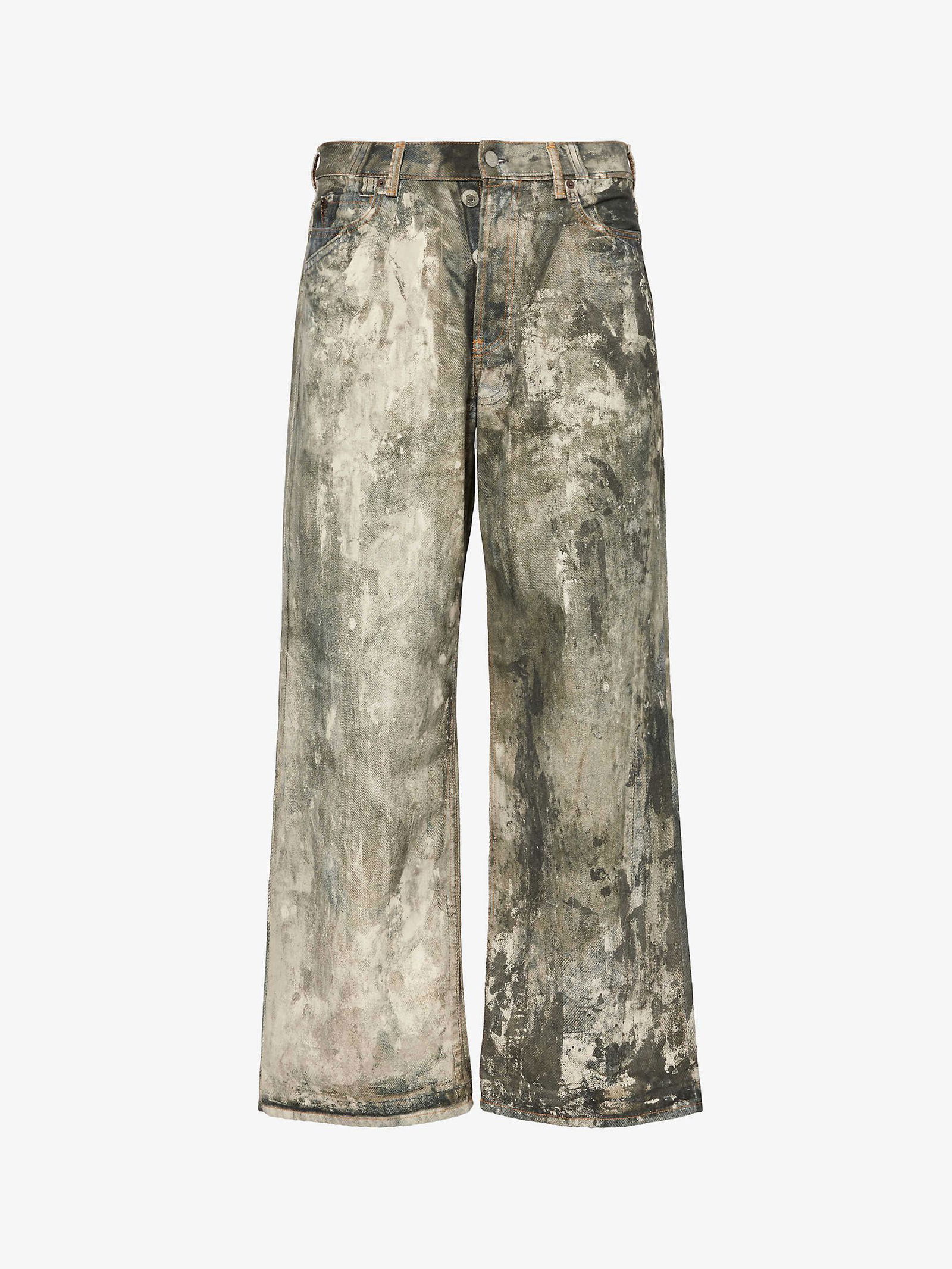 ACNE STUDIOS Paint-Splatter Brand-Patch Wide-Leg Jeans in COLD GREY ...