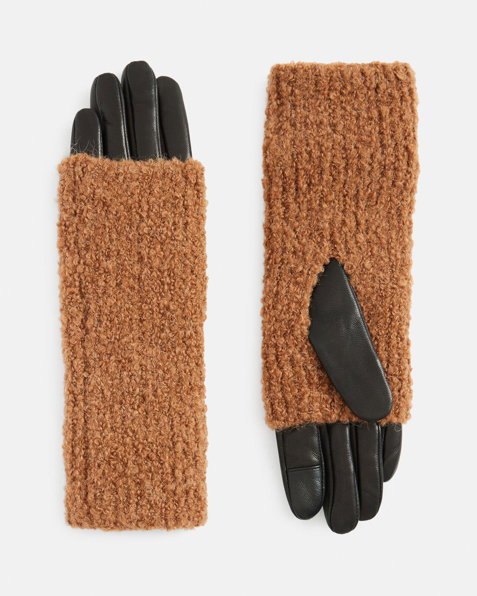 ALLSAINTS Darby Knitted Cuff Leather Gloves in BUTTERSCOTCH/BLACK | endource