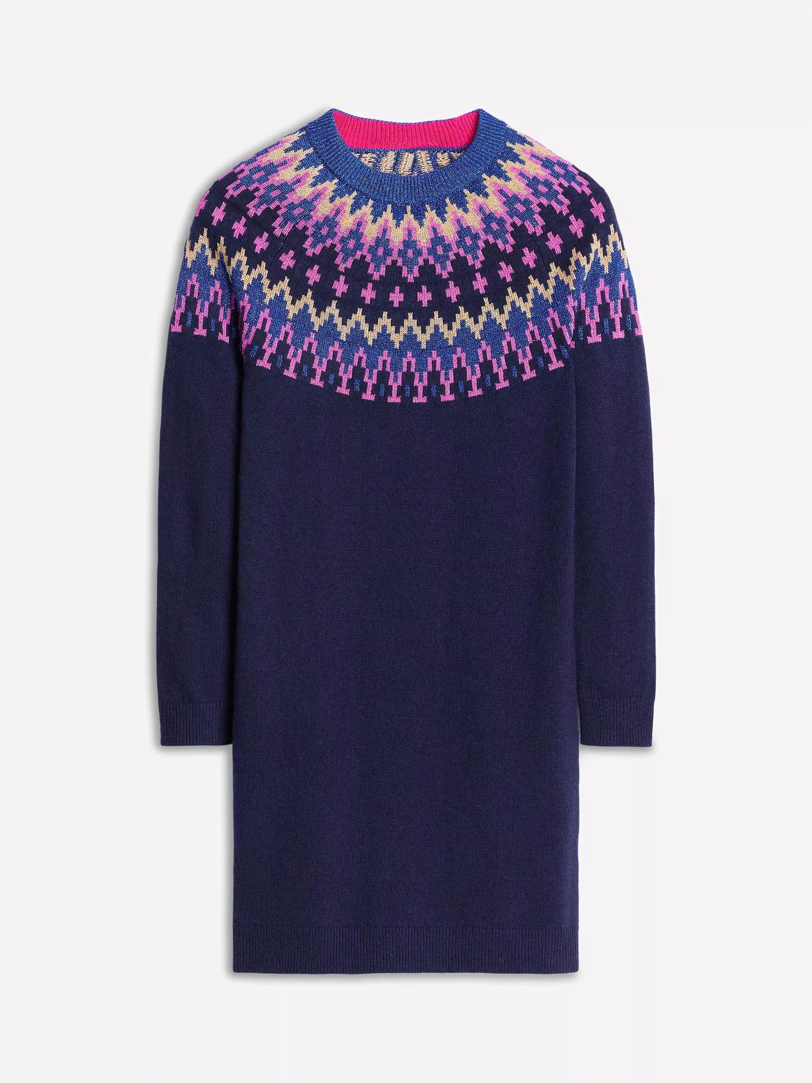 BODEN Eleanor Fair Isle Jumper Dress in Navy/Multi | endource