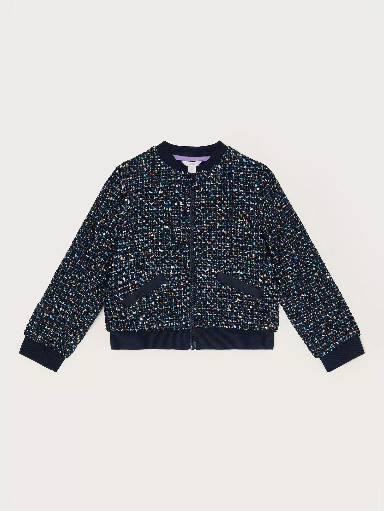 Monsoon Kids' Sparkle Tweed Bomber Jacket in Multi | endource