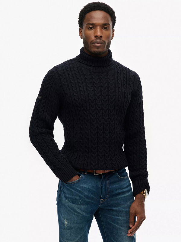 SUPERDRY Jacob Roll Neck Cable Knit Jumper, Eclipse Navy | endource