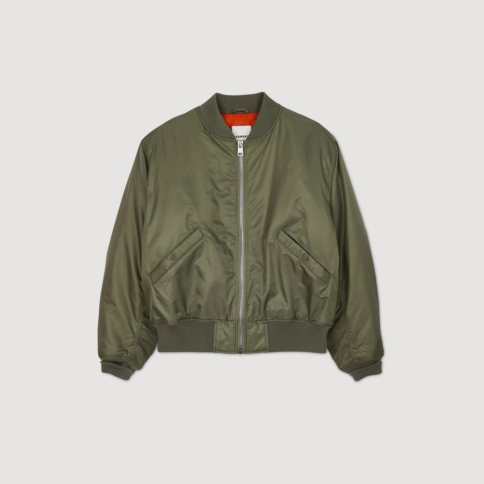 SANDRO Zip-Up Bomber Jacket in Olive Green | endource