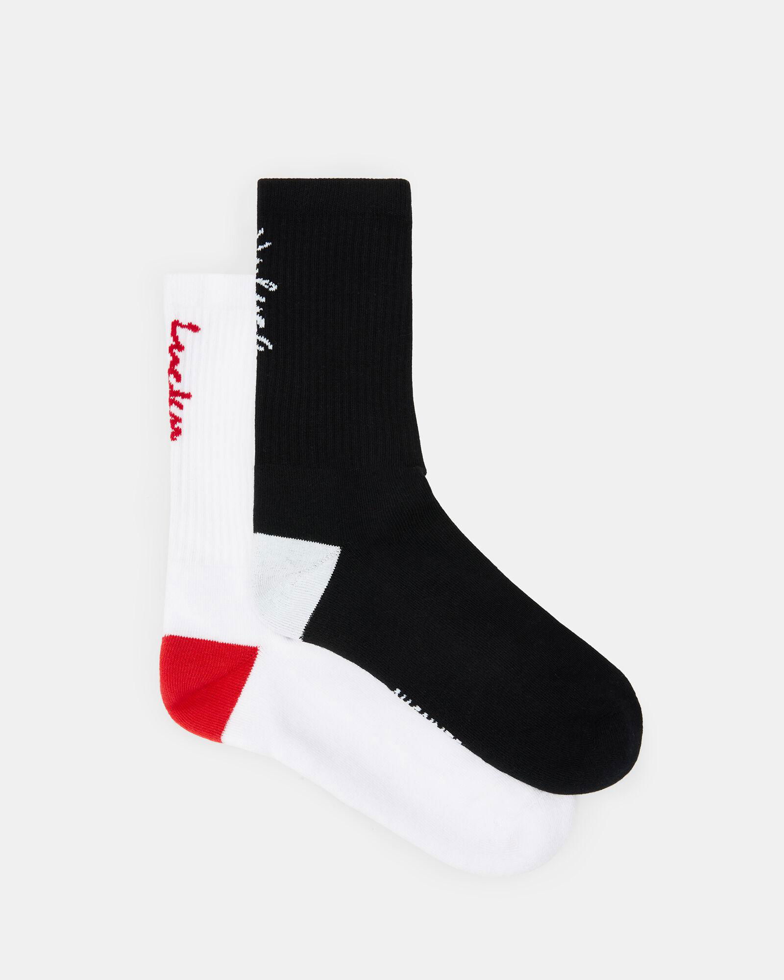 ALLSAINTS Unlucky Lucky Socks 2 Pack in WHITE/BLACK/RED | endource