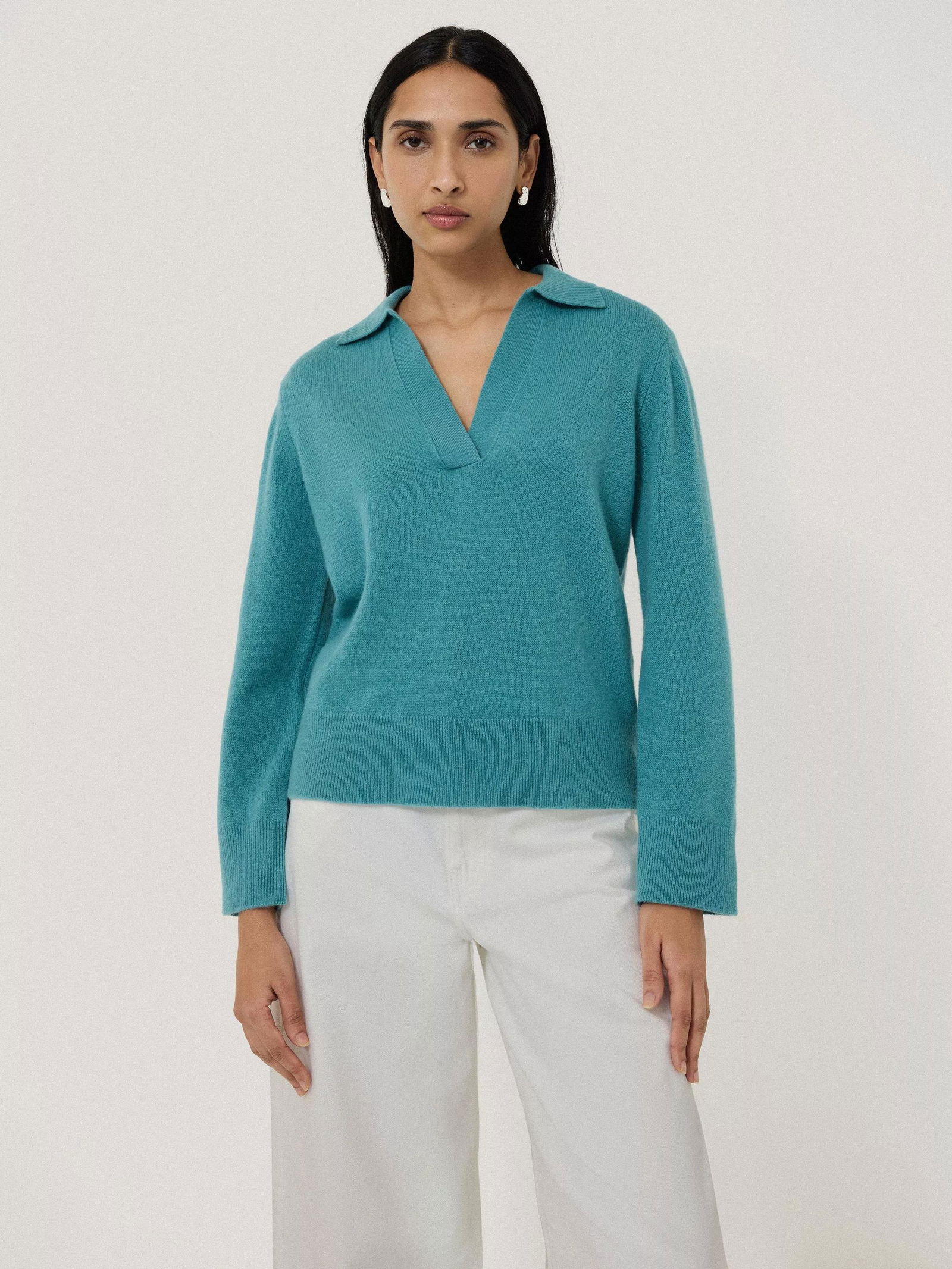 JIGSAW Open Collar Compact Wool Rich Jumper in Powder Blue | endource