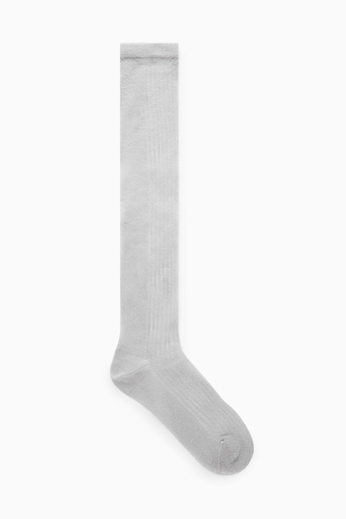 COS Sheer Metallic Knee-High Socks in SILVER | endource