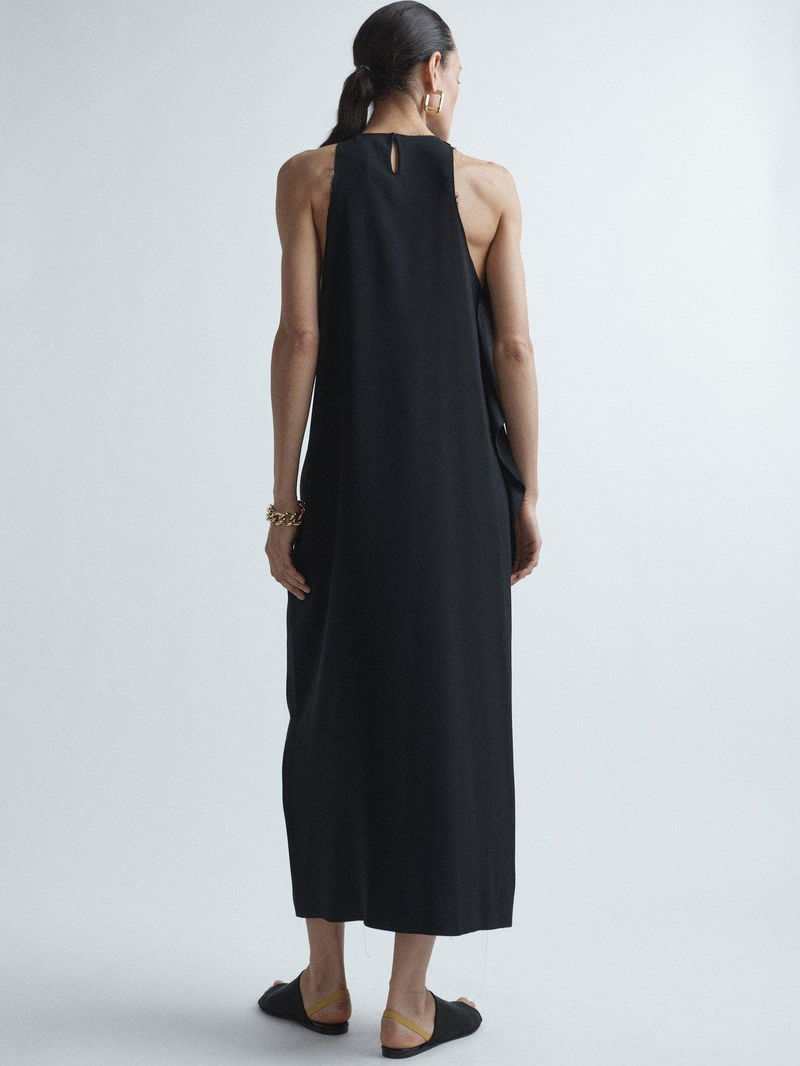 RAEY Draped-Panel Crepe Dress in Black | endource