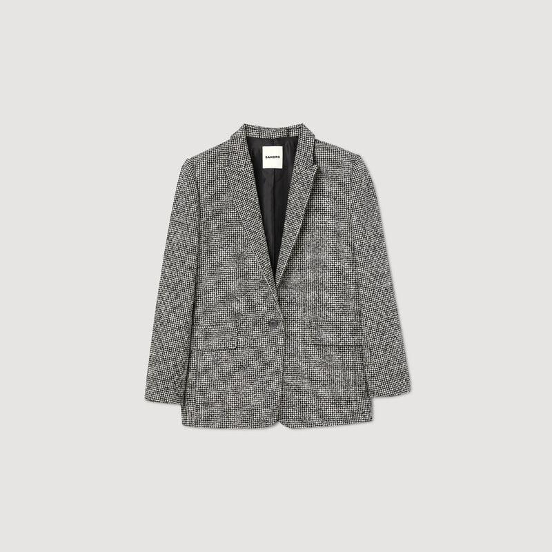 SANDRO Houndstooth Suit Jacket in White / Black | Endource