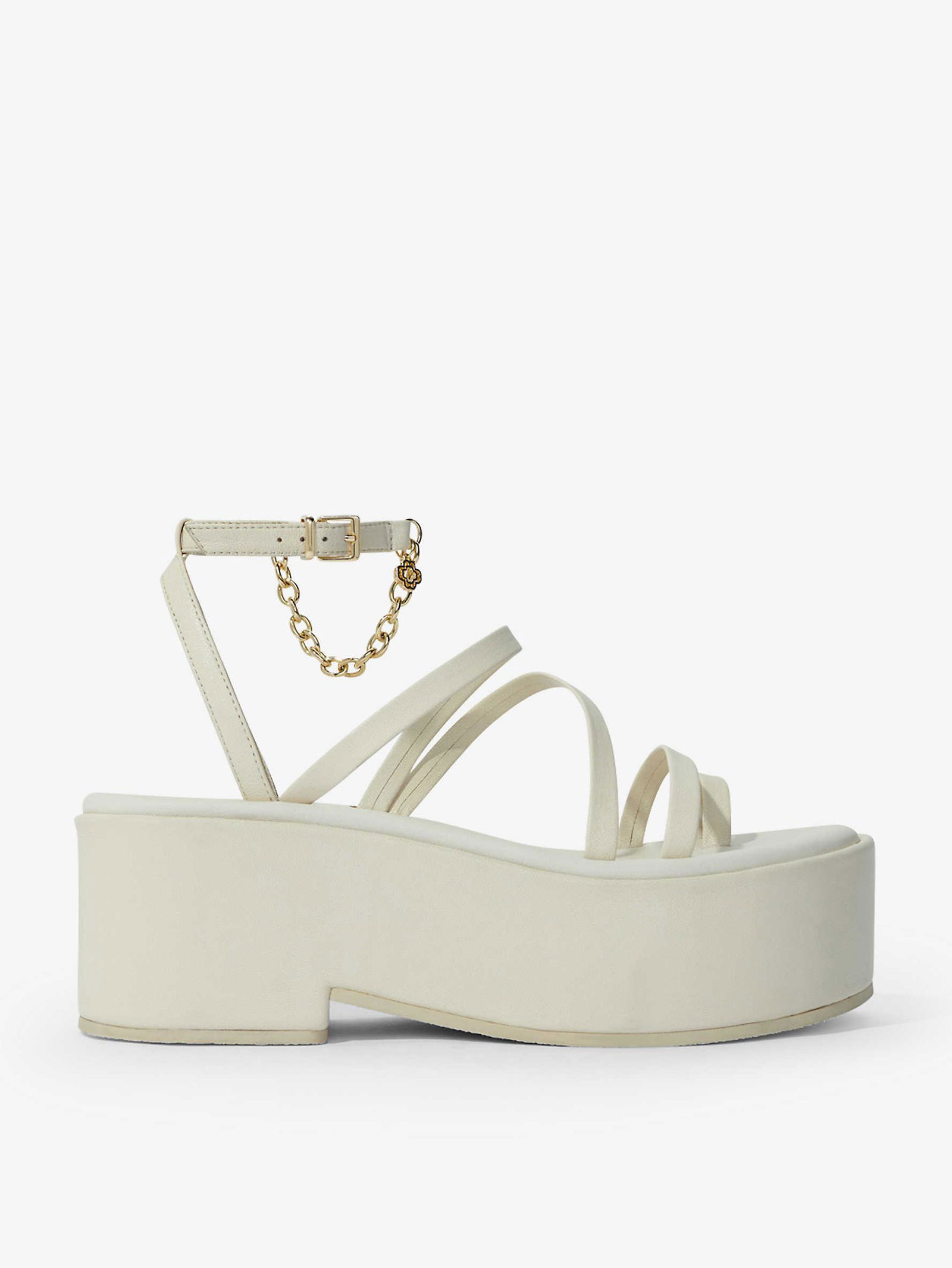 MAJE Chain-Embellished Leather Wedge Sandals in BLANC | Endource