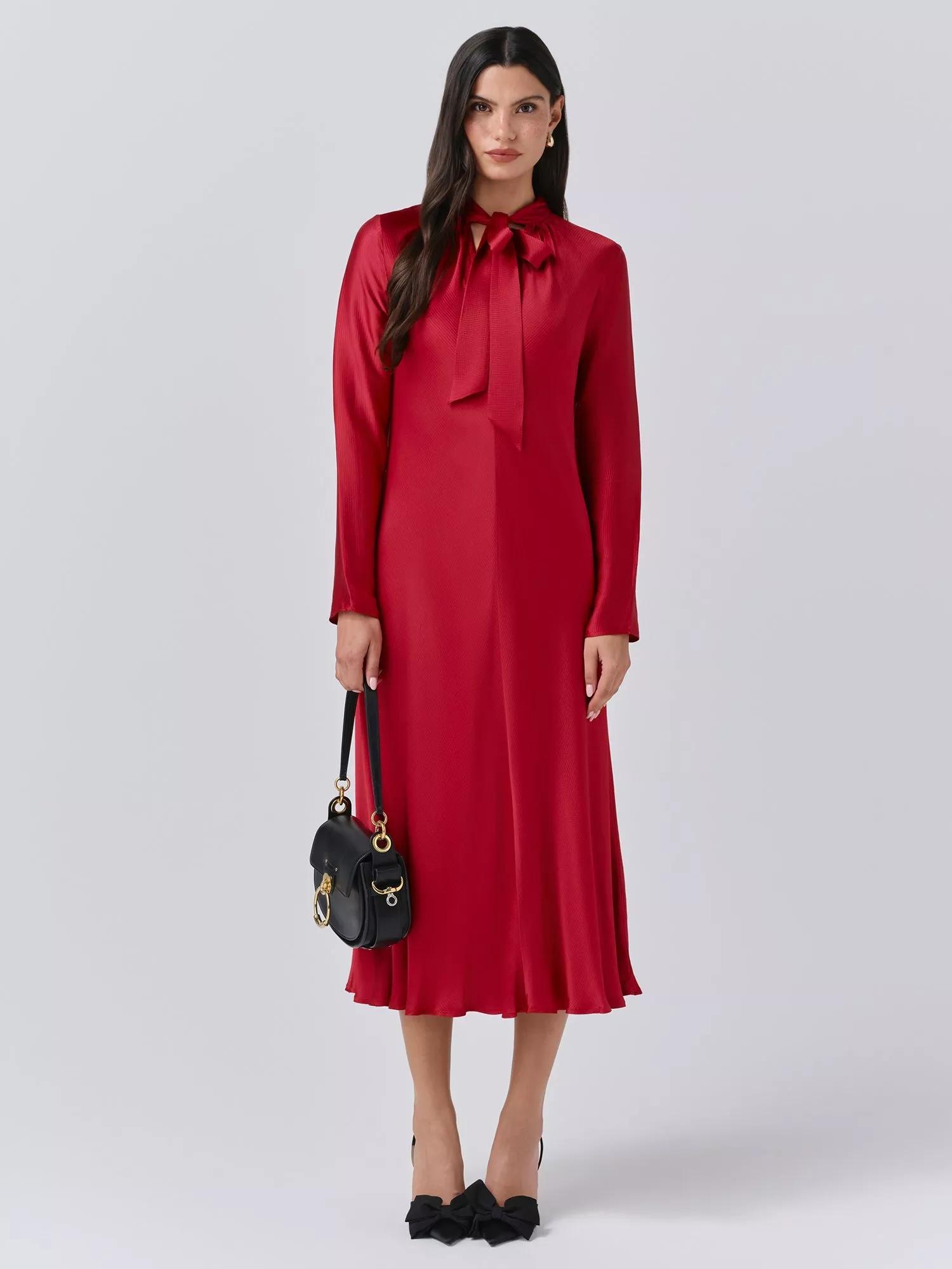 GHOST Stephanie Tie Neck Midi Dress | endource