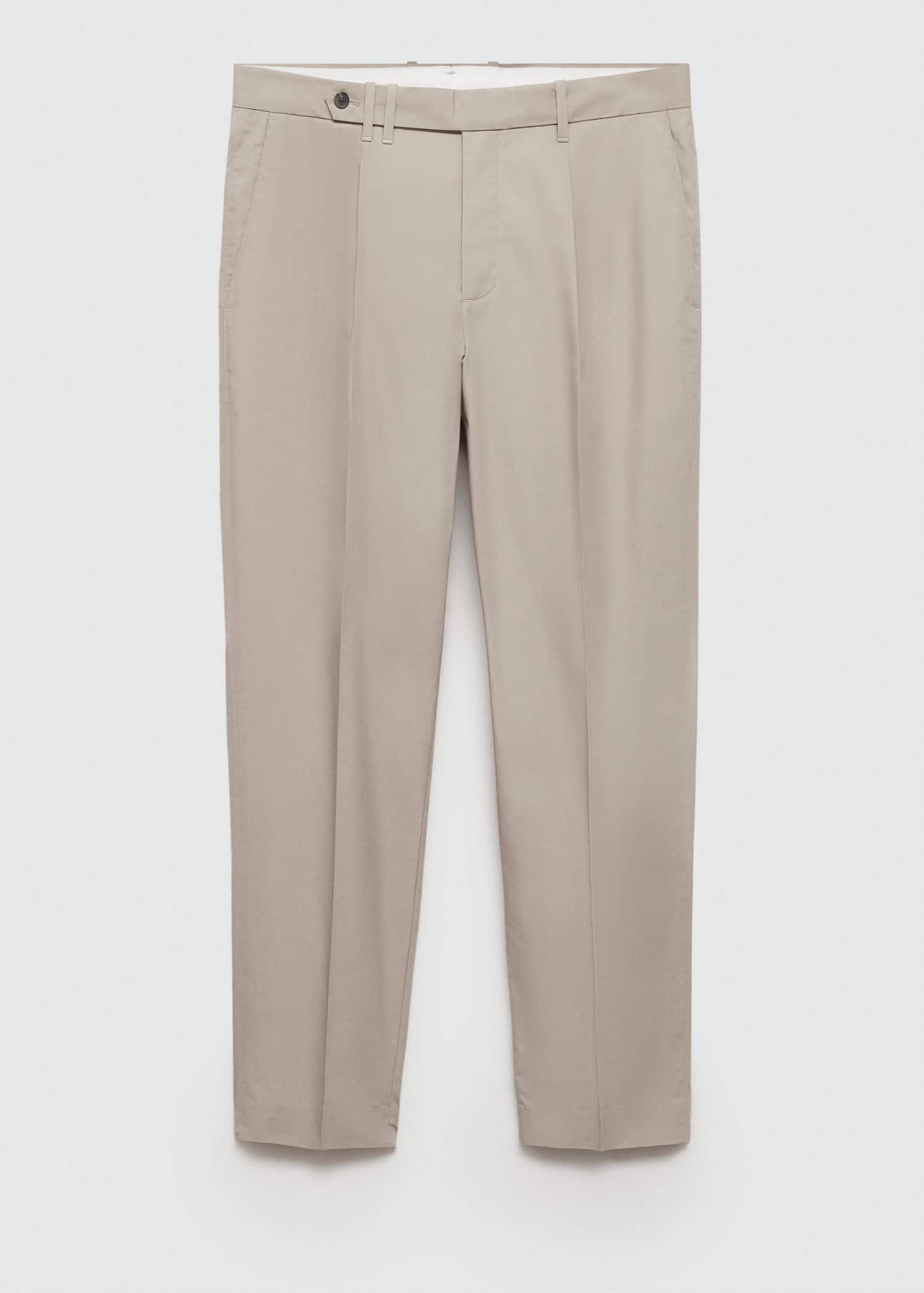 MANGO Slim Fit Lyocell Pleated Trousers in Light/Pastel Grey | Endource
